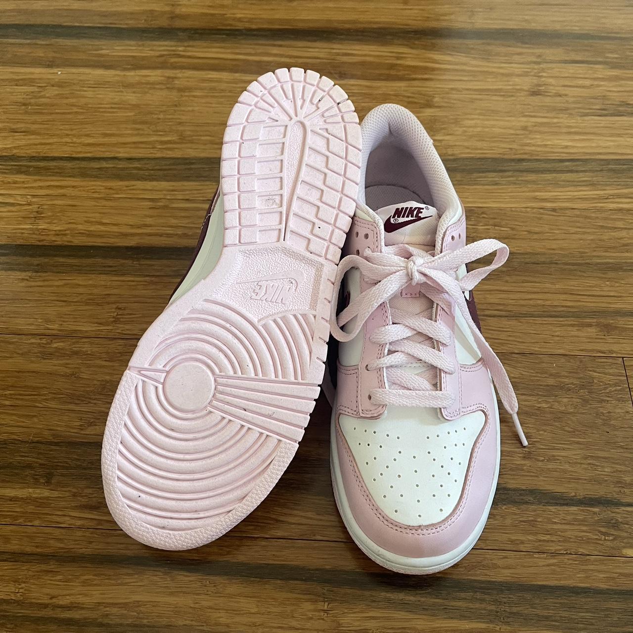 Nike dunks low / pink foam red & white Size 7Y... - Depop