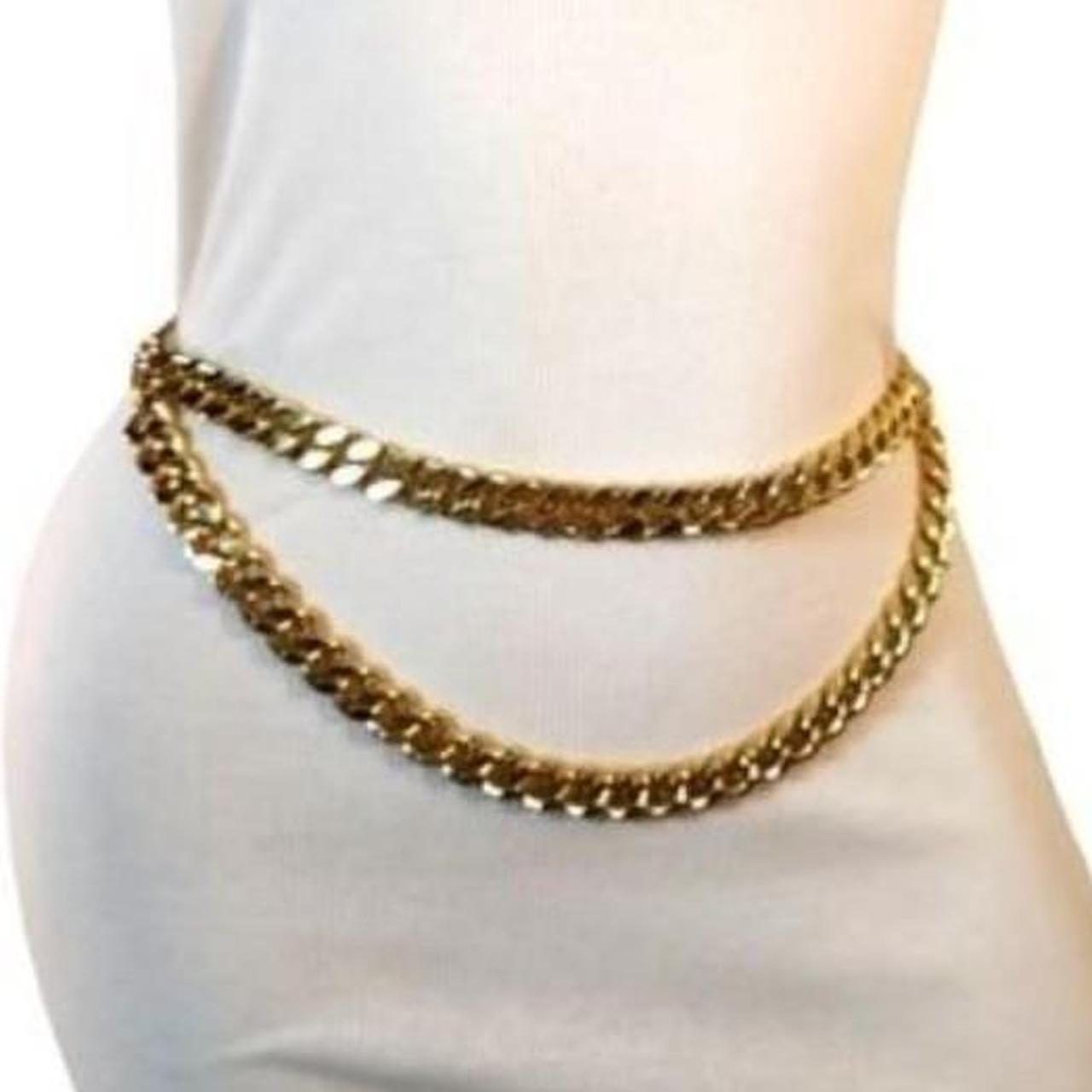 BELT CHUNKY GOLD TONE LAYERED STREETWEAR CHAIN BELT... - Depop