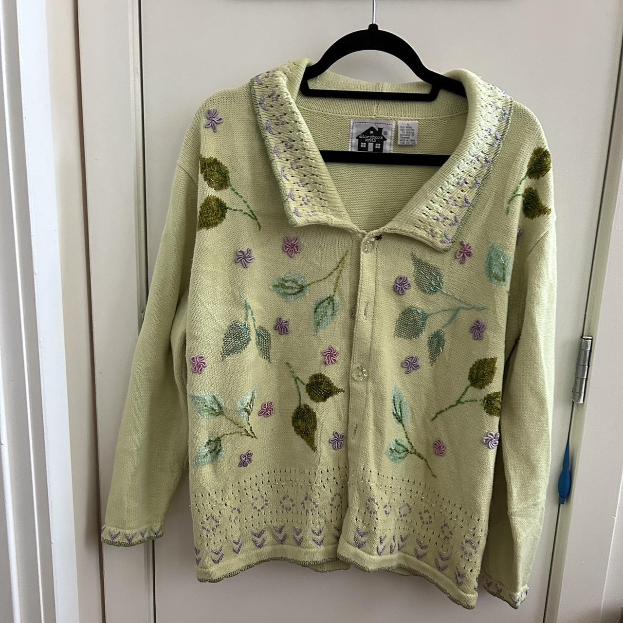 storybook knits embroidered cardigan, fits really... - Depop