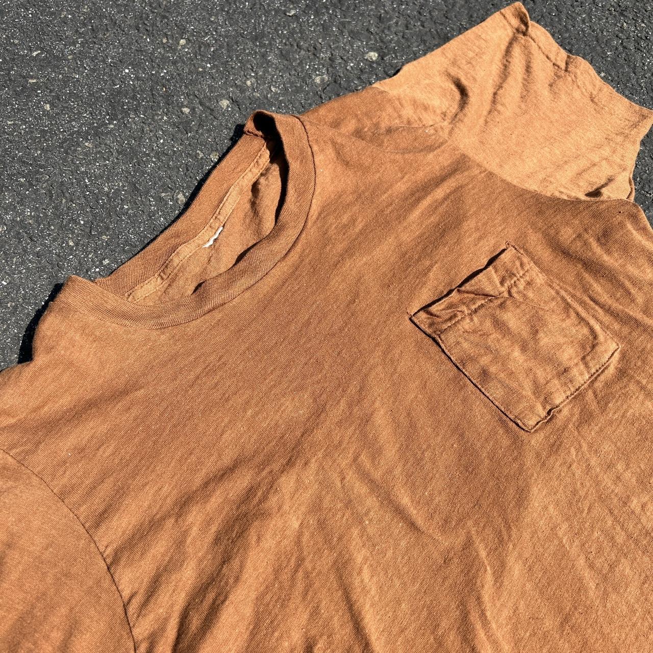 Vintage 80s Chocolate Brown Pocket Tee No tag Single... - Depop