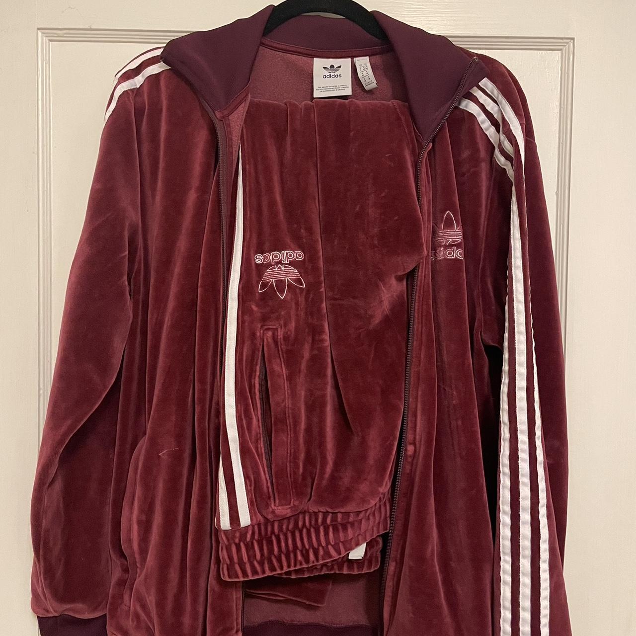#adidas #tracksuit #velour vintage burgundy velour... - Depop