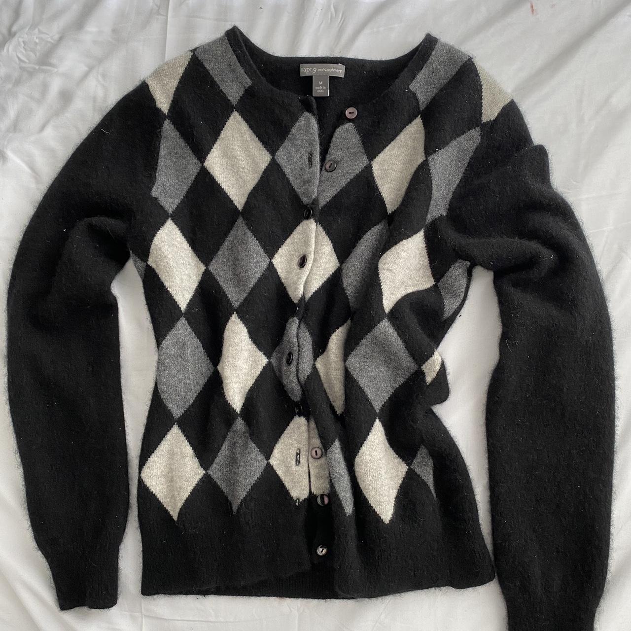 y2k argyle diamond pattern cardigan sweater — 100%... - Depop