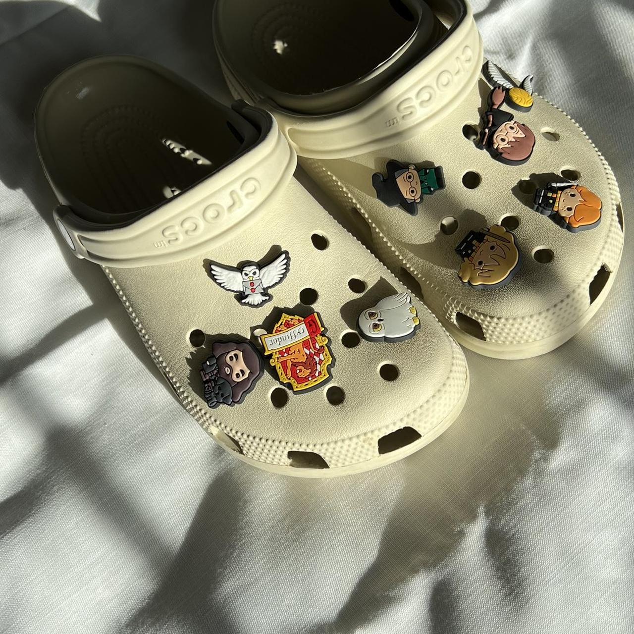 Classic crocs - color bone - with harry potter charms - Depop