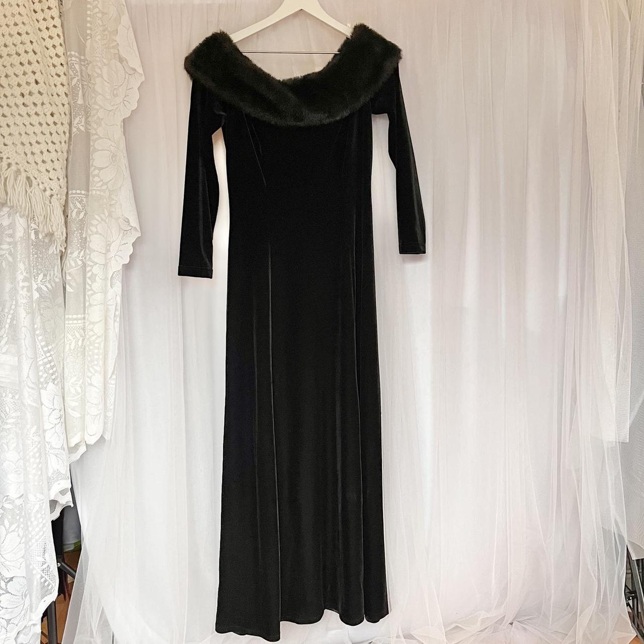 Vintage velvet faux fur dress. Gorgeous black velvet... - Depop