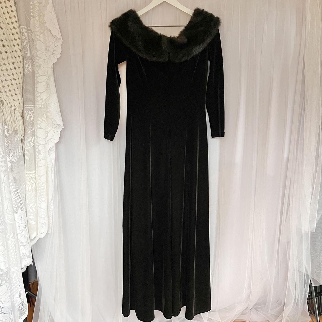 Vintage velvet faux fur dress. Gorgeous black velvet... - Depop