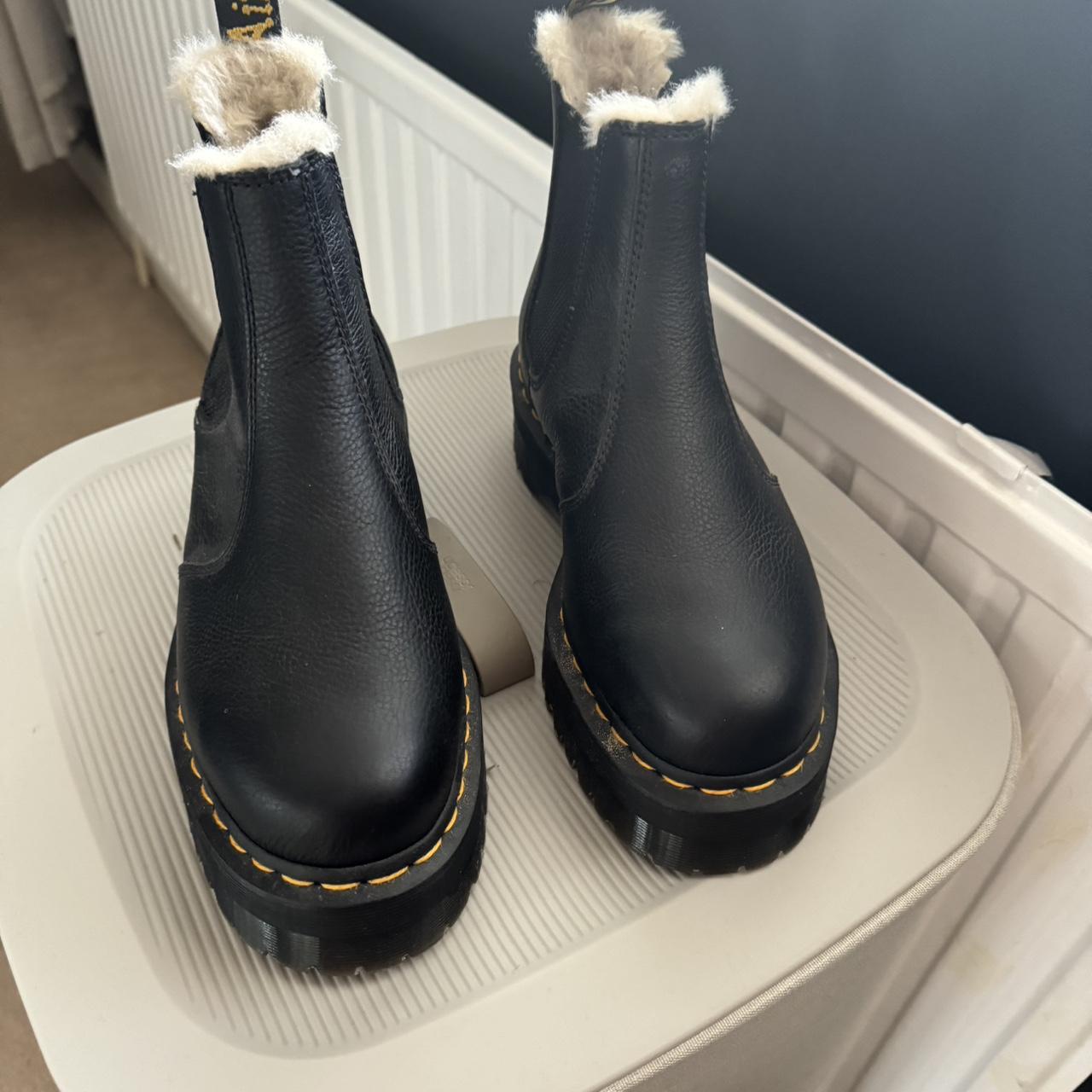 Black platform doc marten ladies fur lined boots - Depop