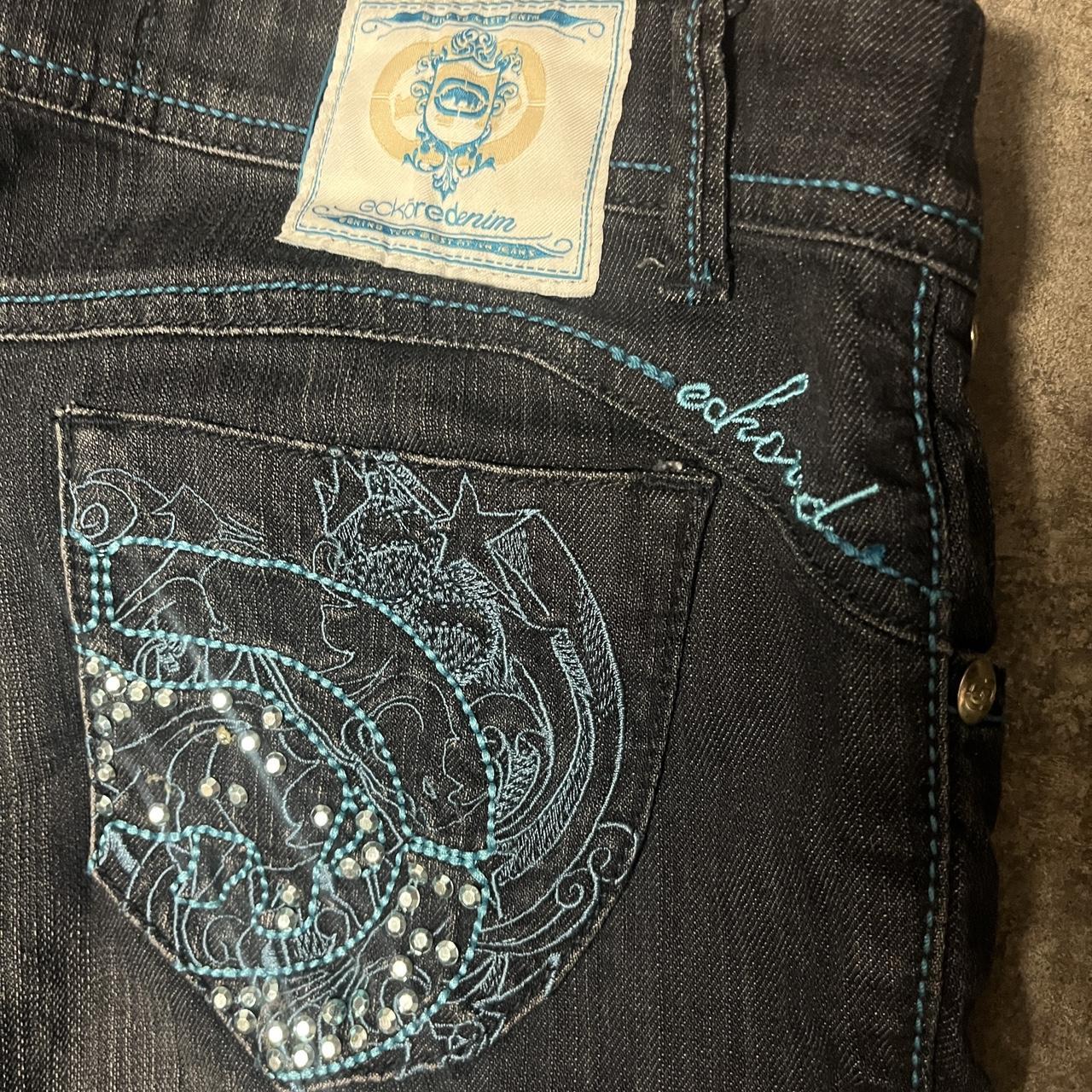 Y2K rhinestone bootcut jeans - Gorgeous blue stones... - Depop