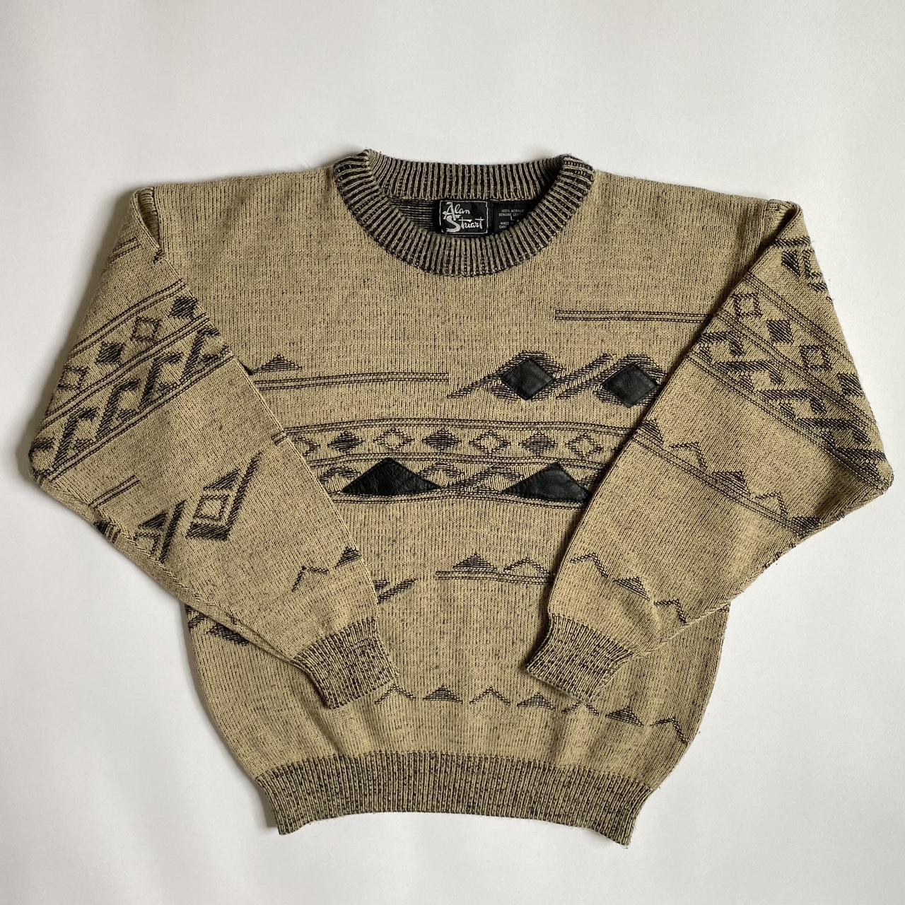 Vintage tan abstract sweater Brand: Alan... - Depop