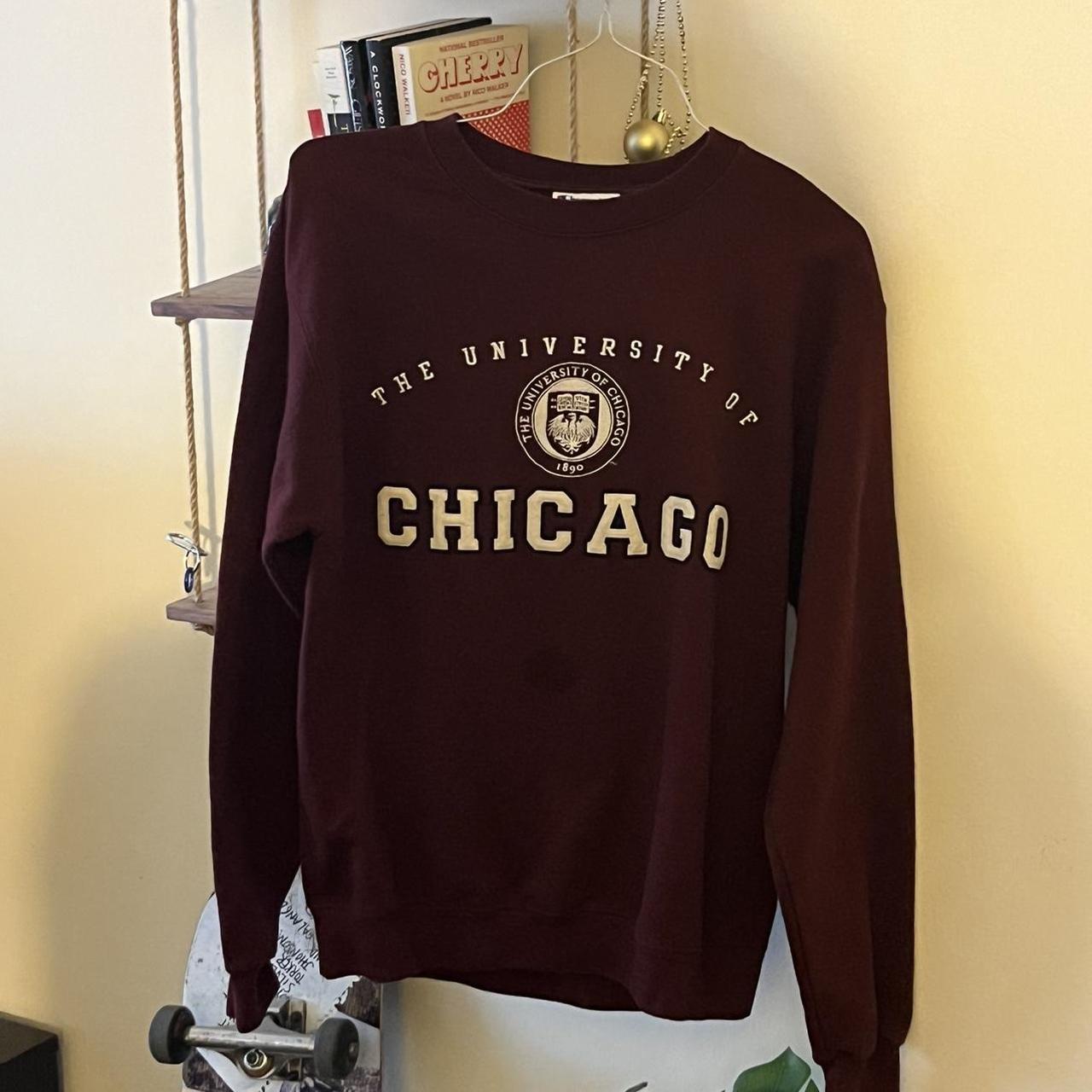Embroidered University of Chicago Champion Maroon... - Depop