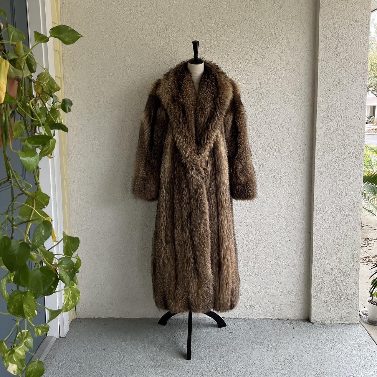 Vintage Raccoon Fur Full Length Trench Coat In... - Depop