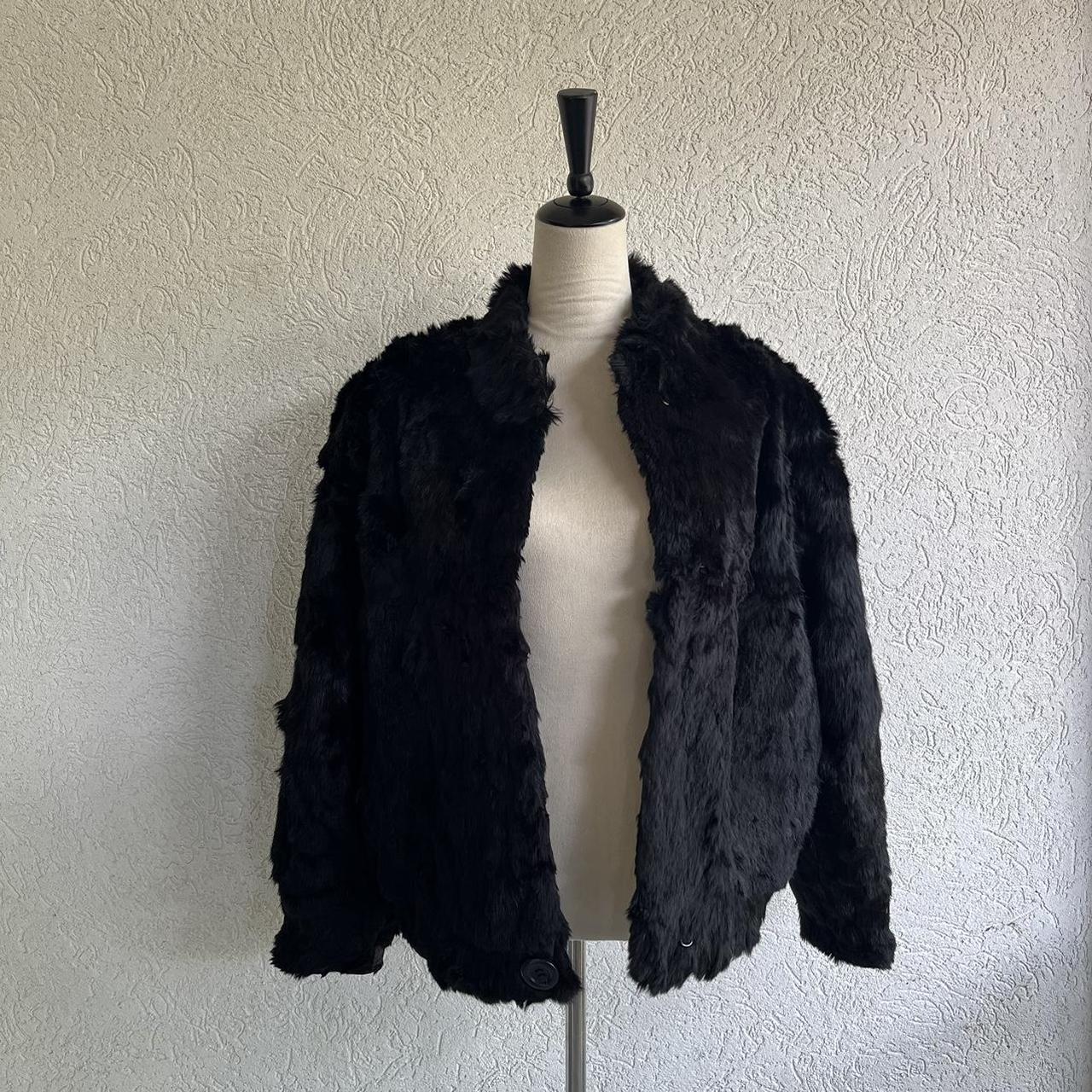 Vintage Black Rabbit Fur Bomber Jacket In good... - Depop
