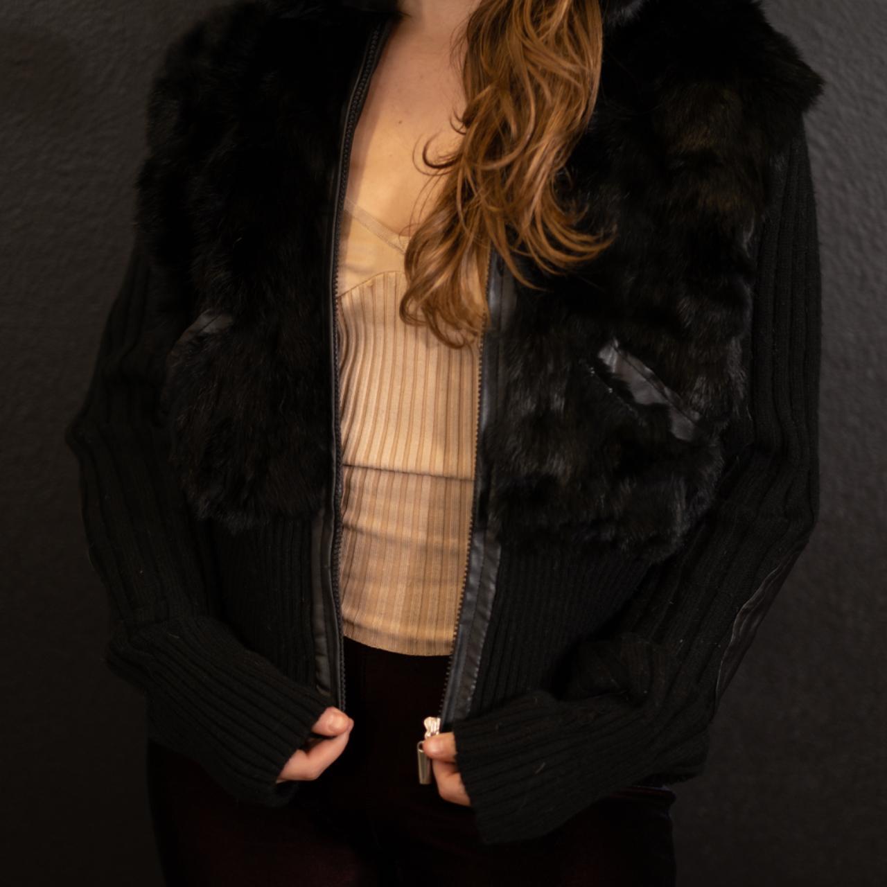 Vintage Hooded Rabbit Fur Knit Sweater Jacket In... - Depop