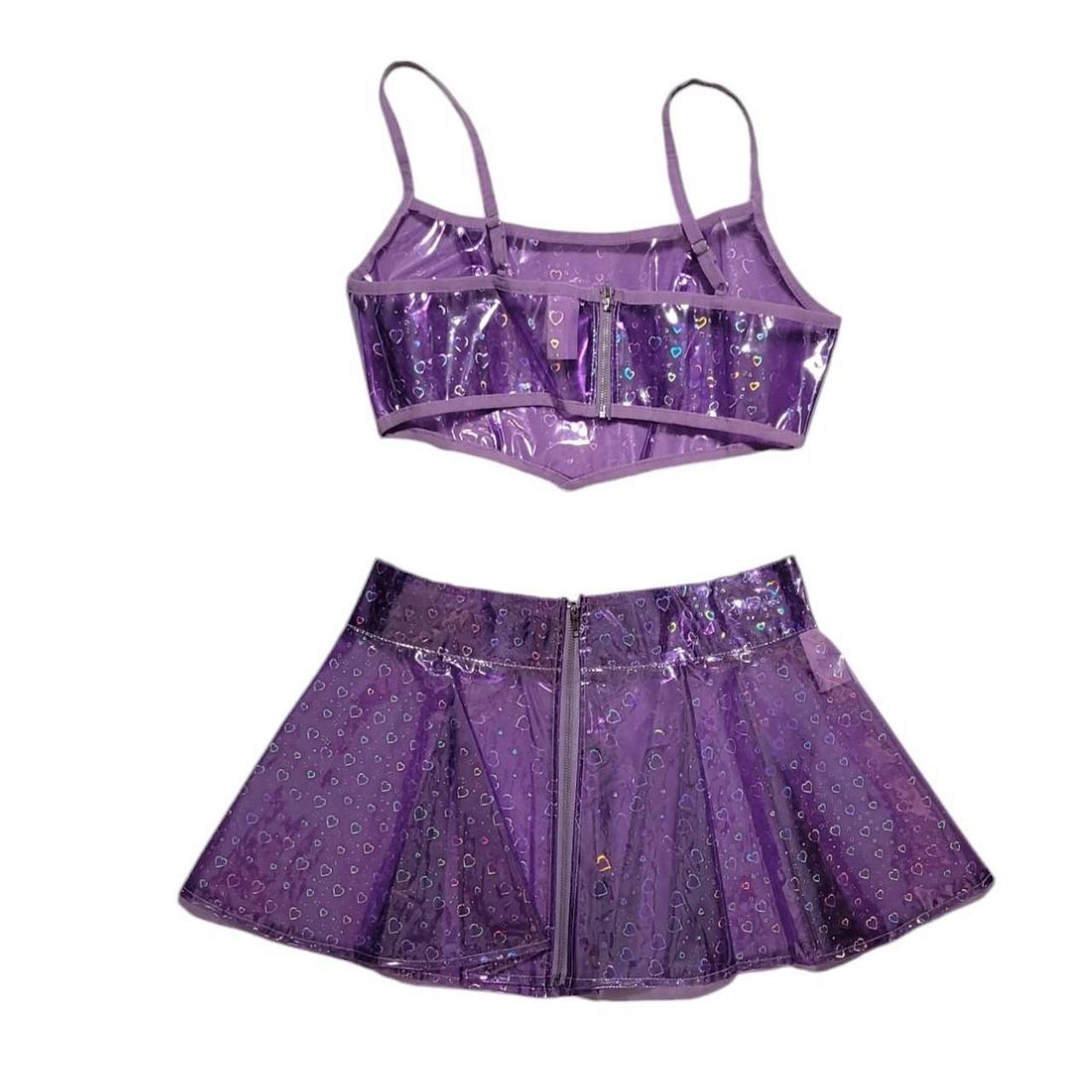 Iheartraves purple holographic rave set Skirt and... - Depop