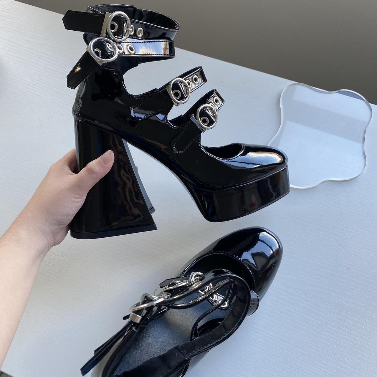Black Buckle Chunky Platform Heel Boots Super Cute Depop