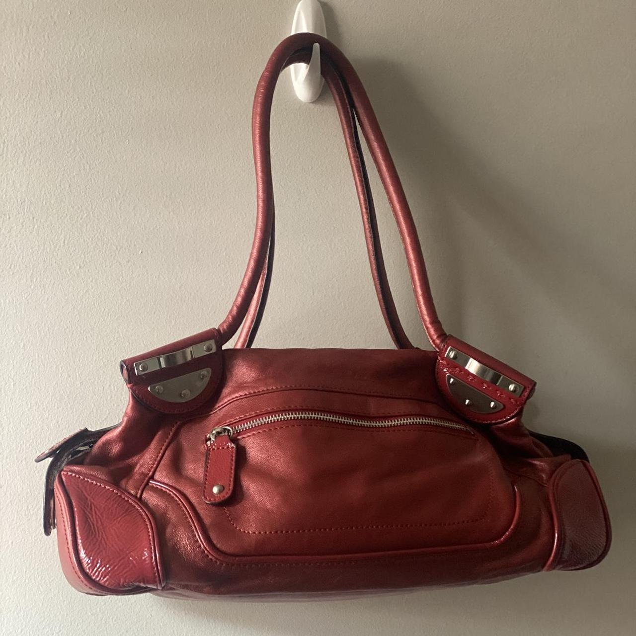Red leather vintage Mimco bag Such a cool shape and... - Depop