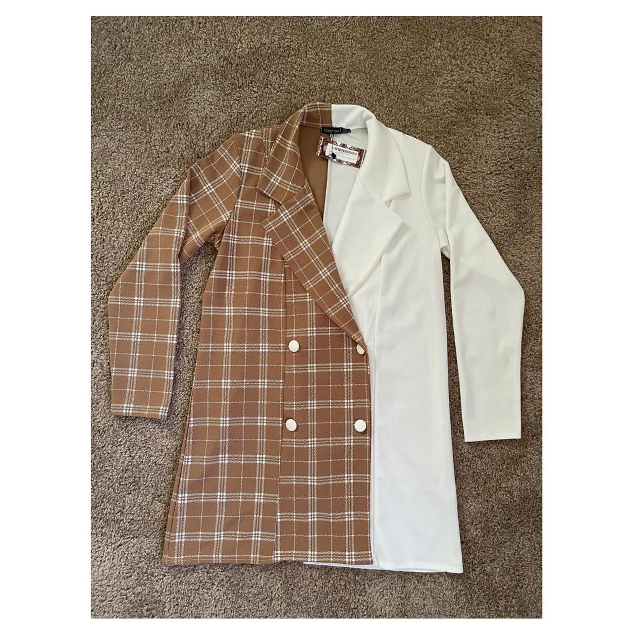 Boohoo Women's Tan and White Dress | Depop