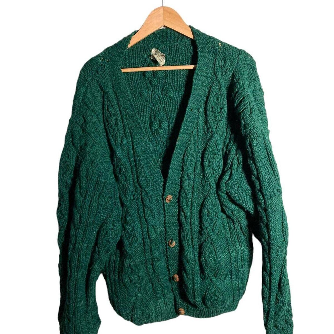 AMANO Cardigan Womens Green Chunky Knit 100 % Wool... - Depop
