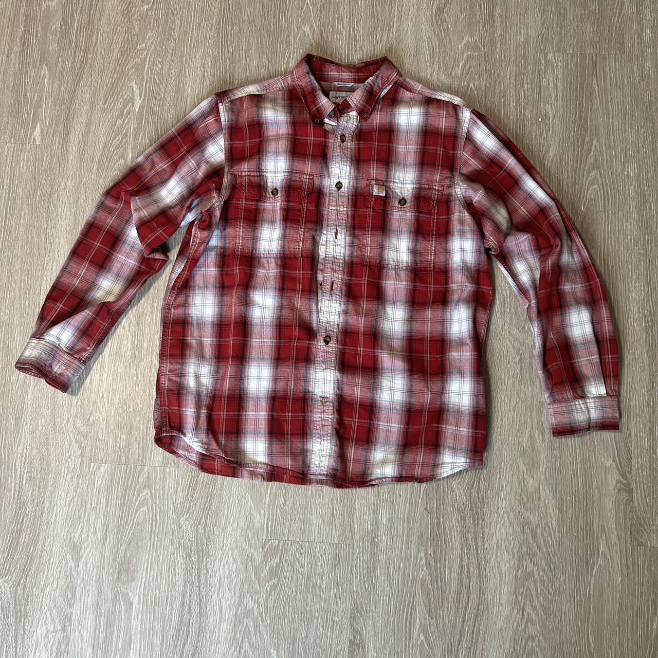 Red Carhartt flannel Size L Perfect condition Ships... - Depop