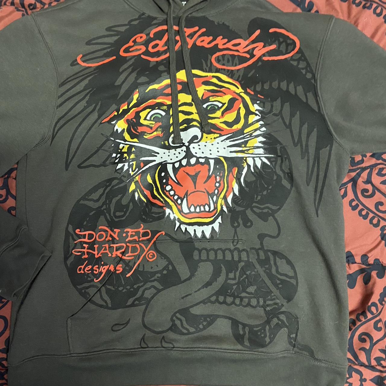 dark grey ed hardy hoodie M - Depop