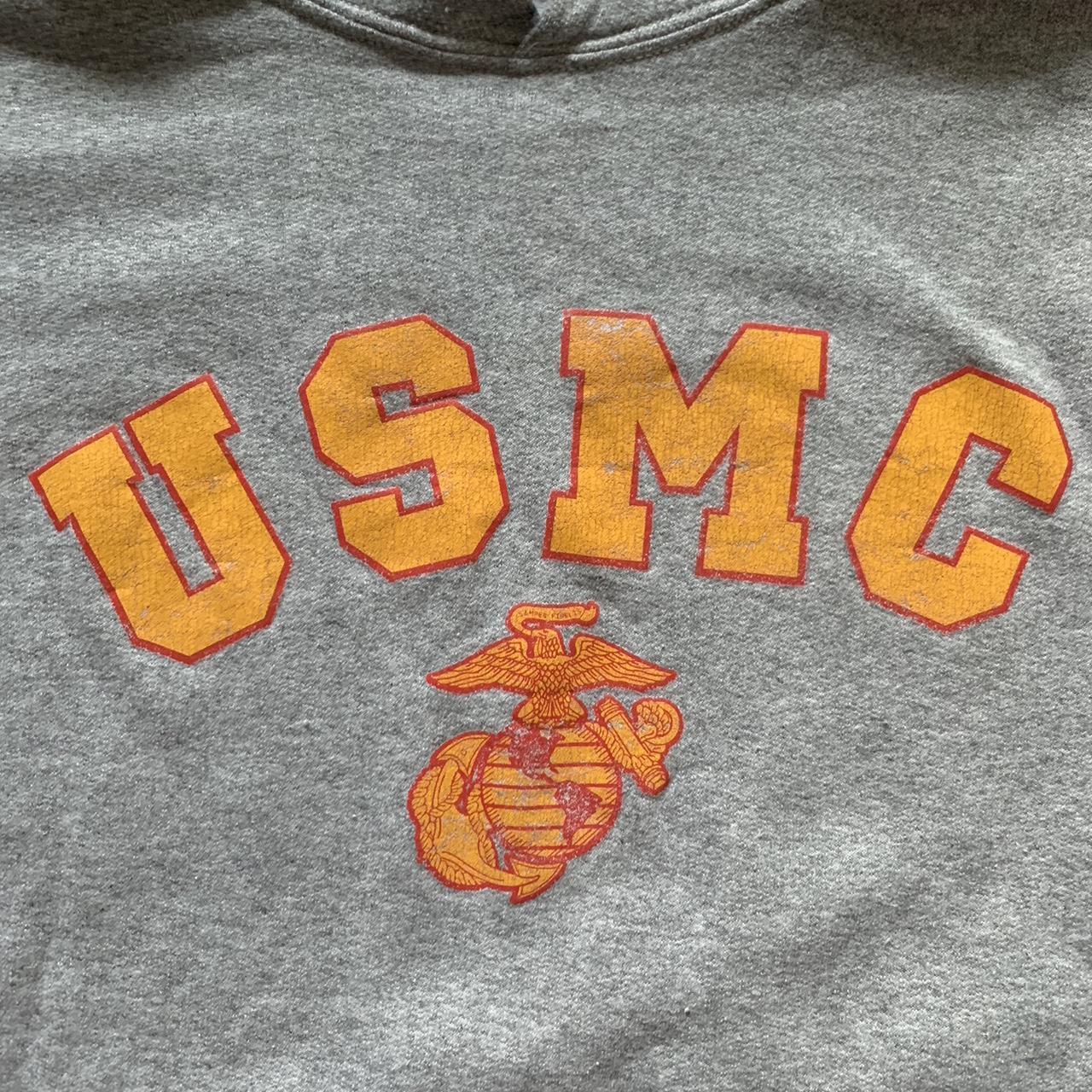 Grey USMC Hoodie Good condition No major flaws Light... - Depop