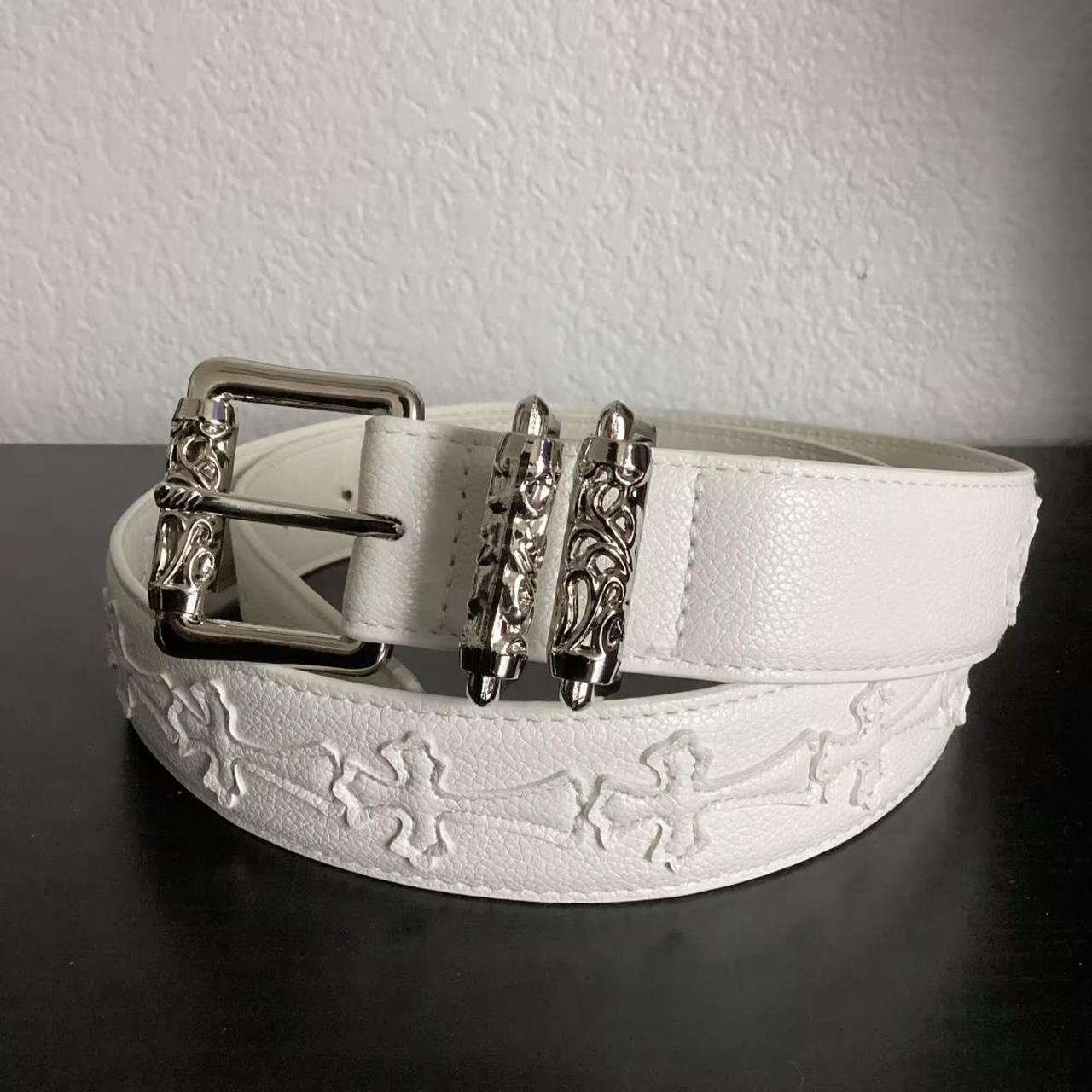 white belt with cross designed patches ️ 110... | Depop