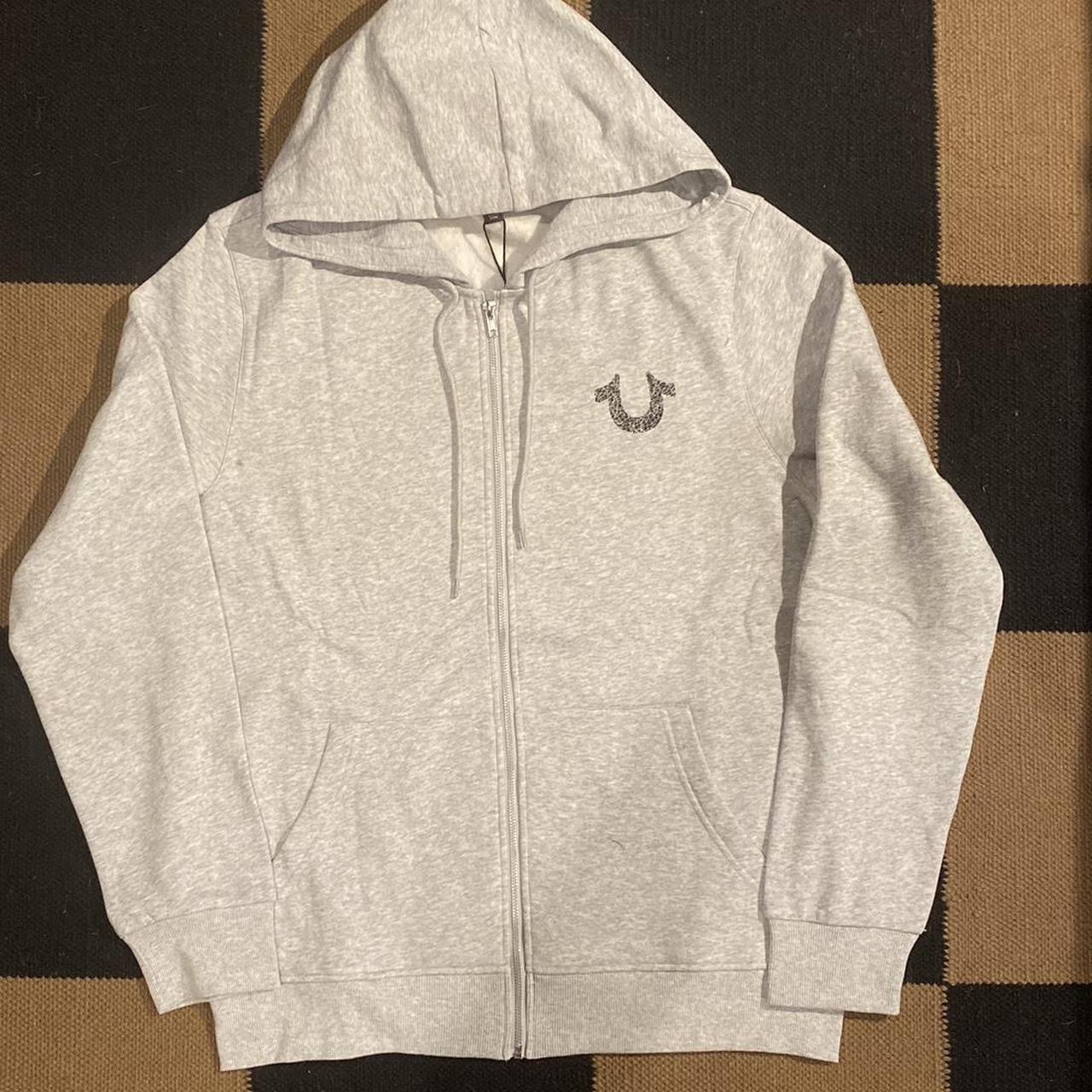 Grey True Religion zip up hoodie Brand new and... - Depop