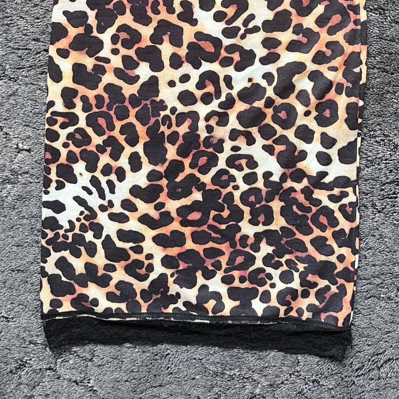 y2k bodycon leopard print mini dress lace detailing... - Depop