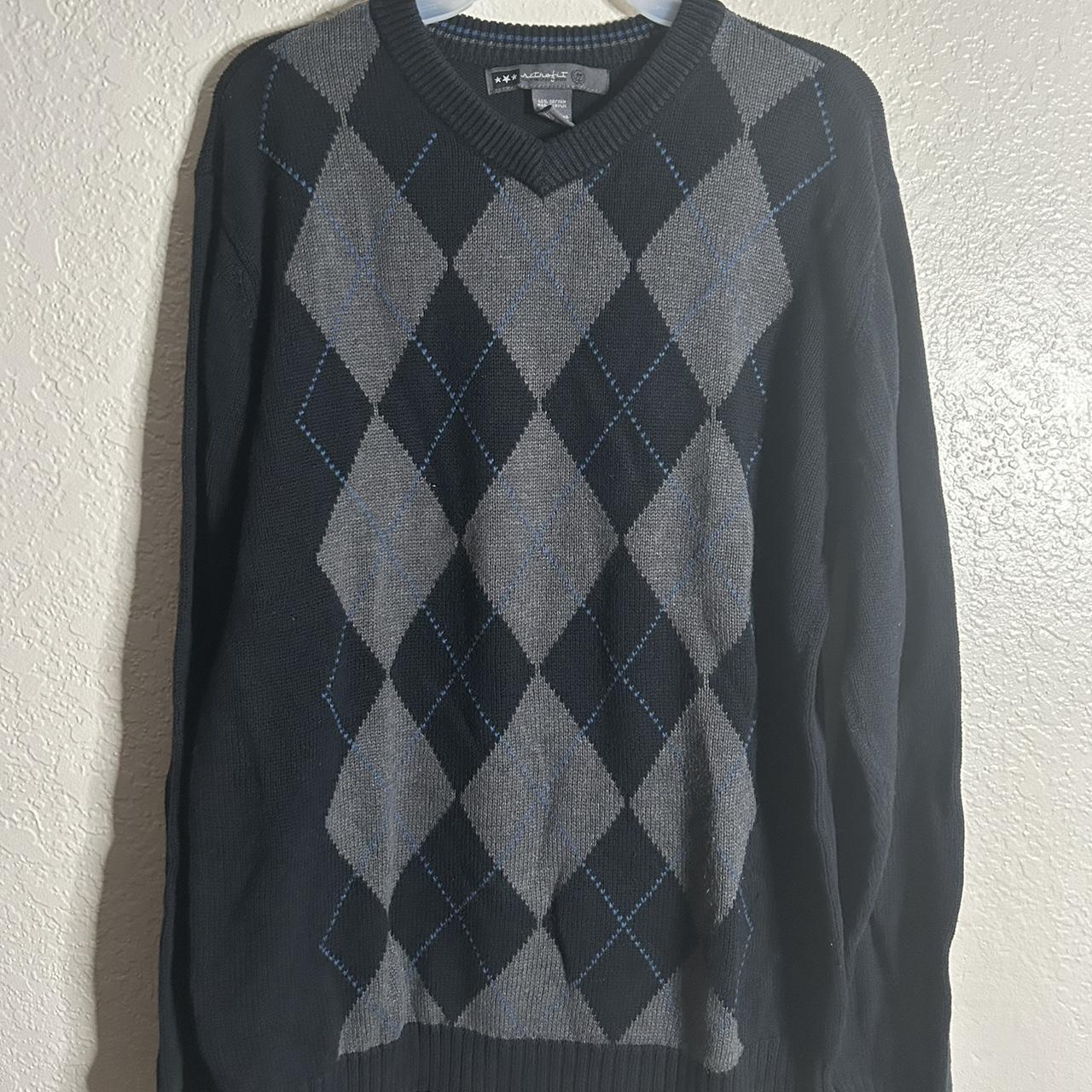 Black and Grey Diamond pattern sweater Size:... | Depop