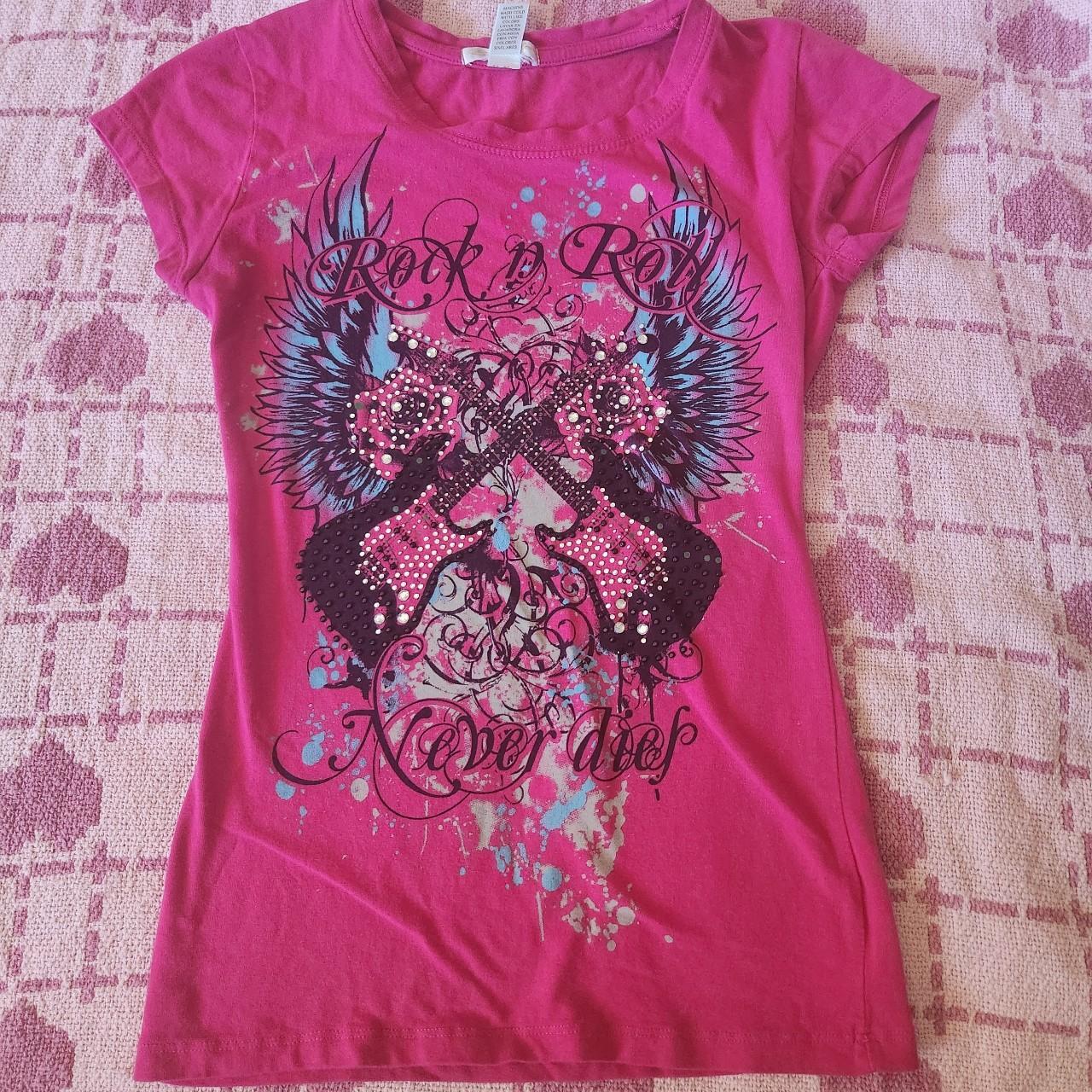 rhinestone 'rock and roll never dies' graohic... - Depop