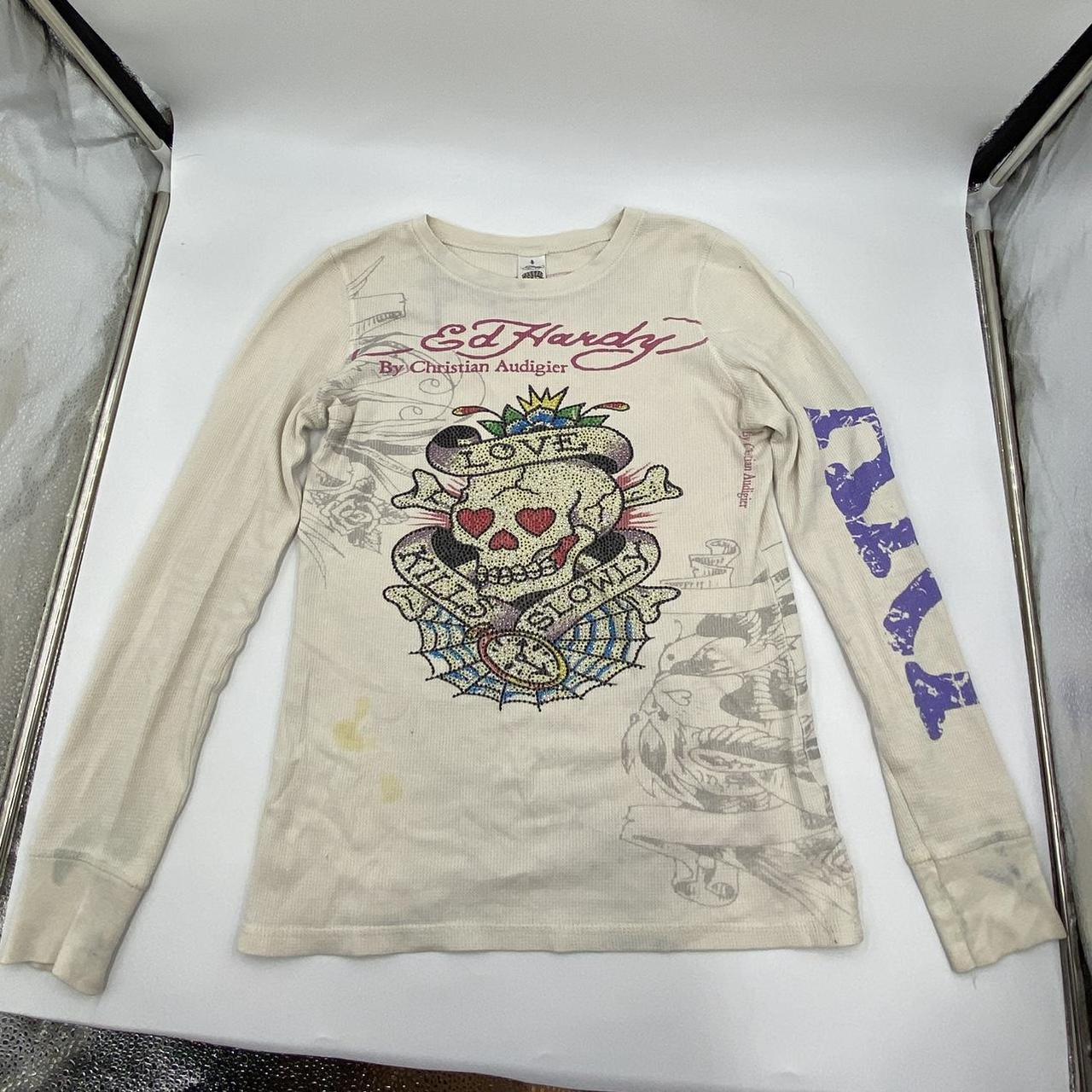 Vintage Ed Hardy long-sleeve top - Has major wear... - Depop