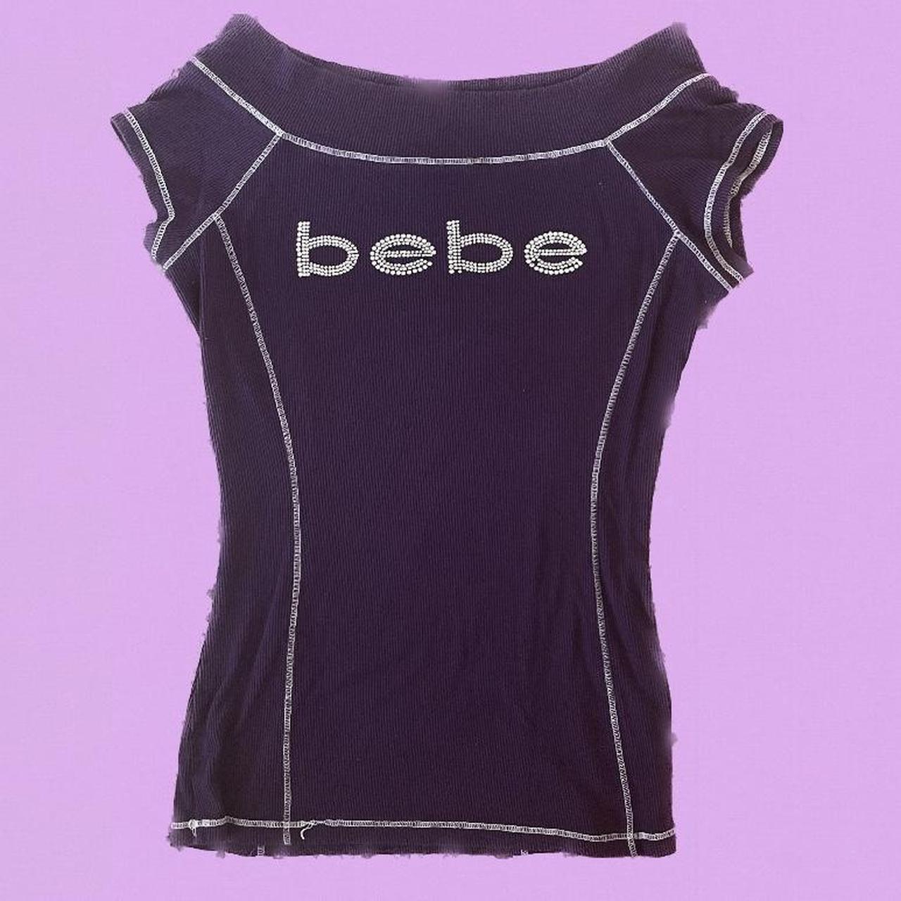 Off the shoulder, bedazzled Bebe top Purple with... - Depop