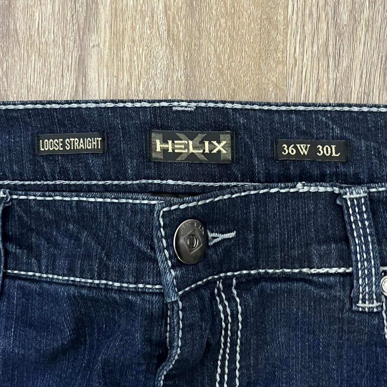 sick loose straight helix jeans 36/30 dope dark blue... - Depop