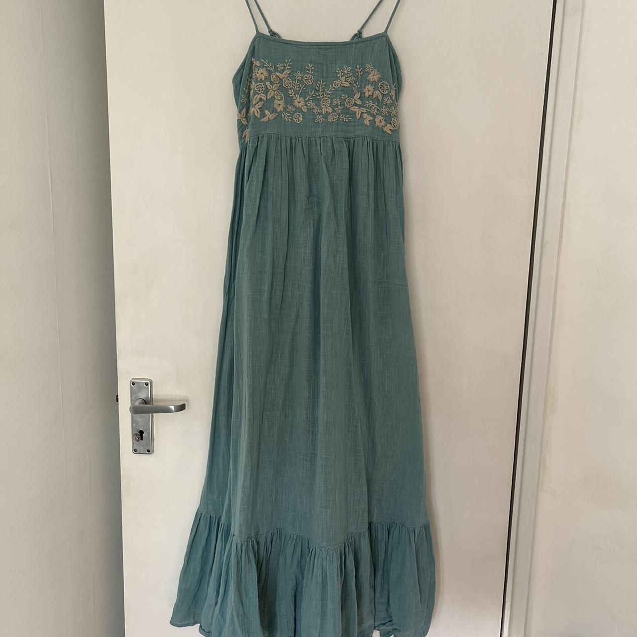 Blue embroidered TREE OF LIFE maxi dress - Depop