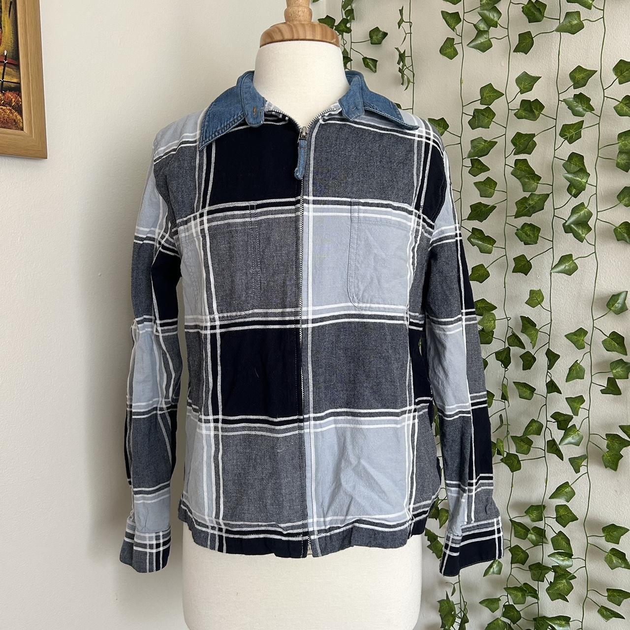 Vintage Patchwork Plaid Denim Jacket Brand is... - Depop