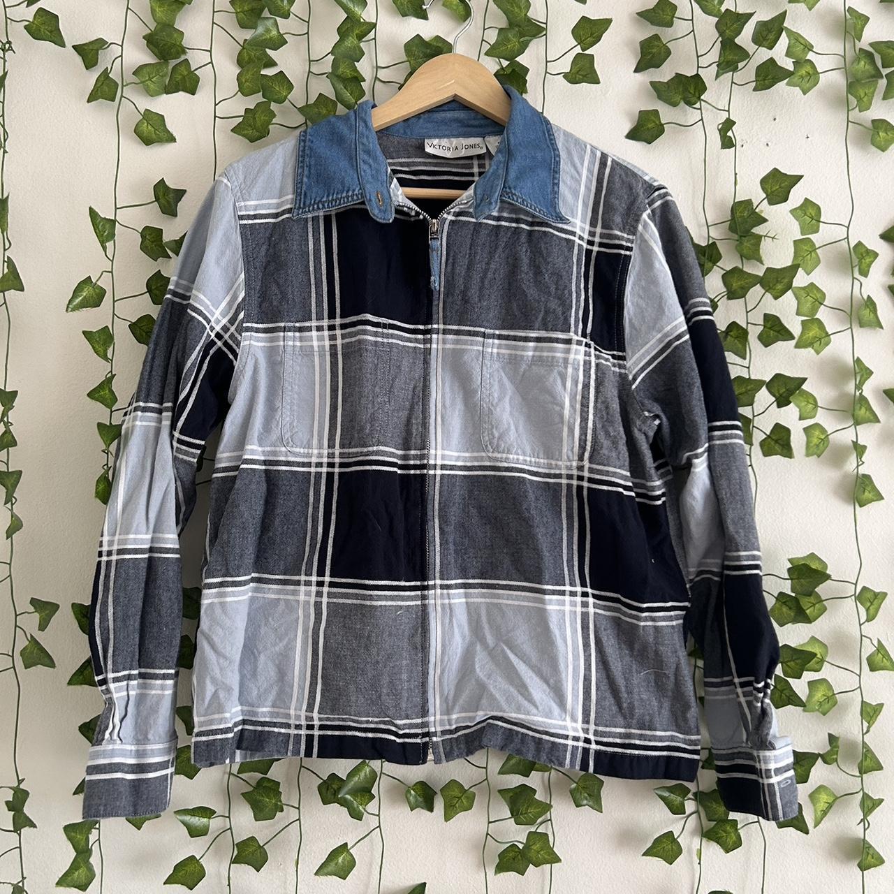 Vintage Patchwork Plaid Denim Jacket Brand is... - Depop