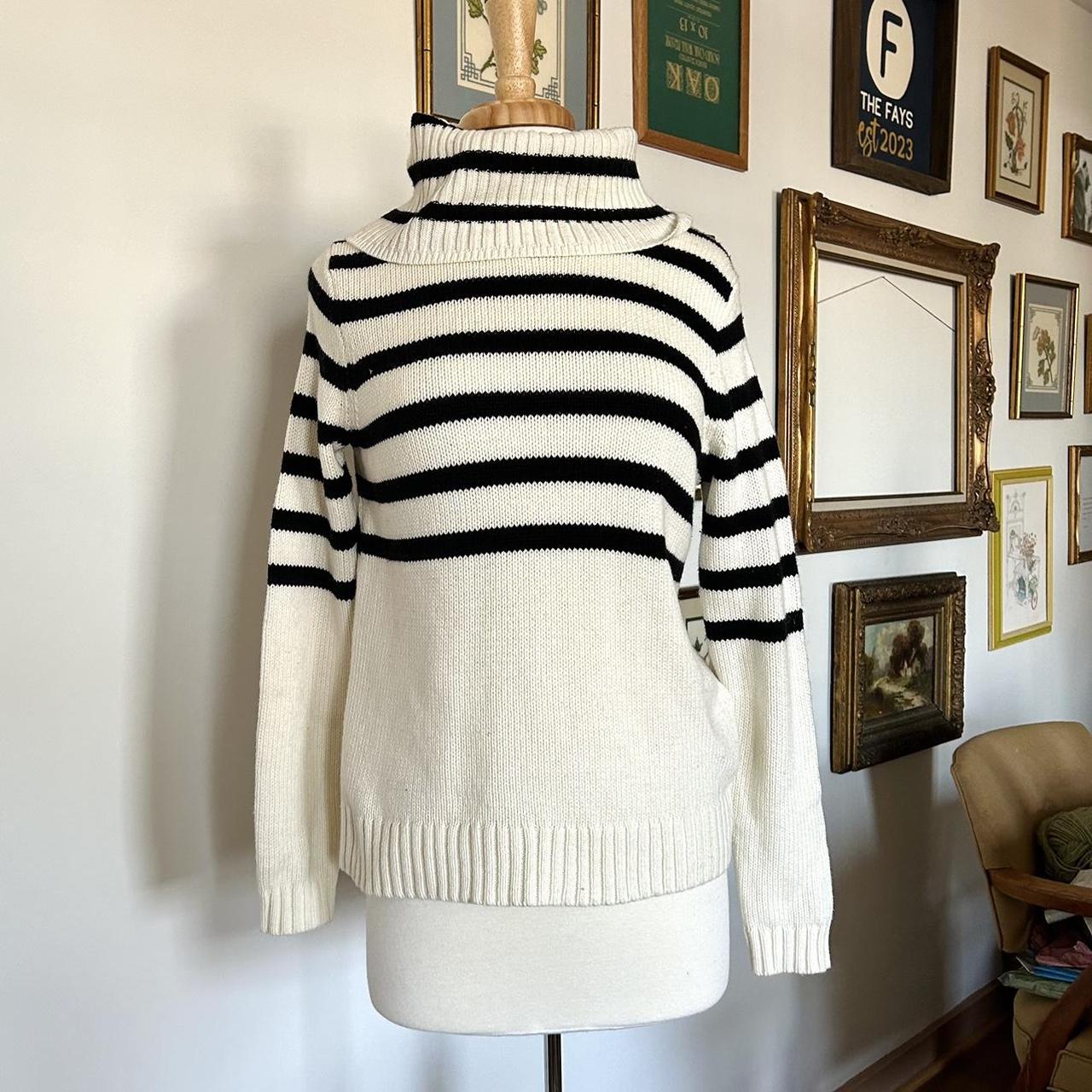 J Crew White And Black Striped Turtleneck Sweater Depop