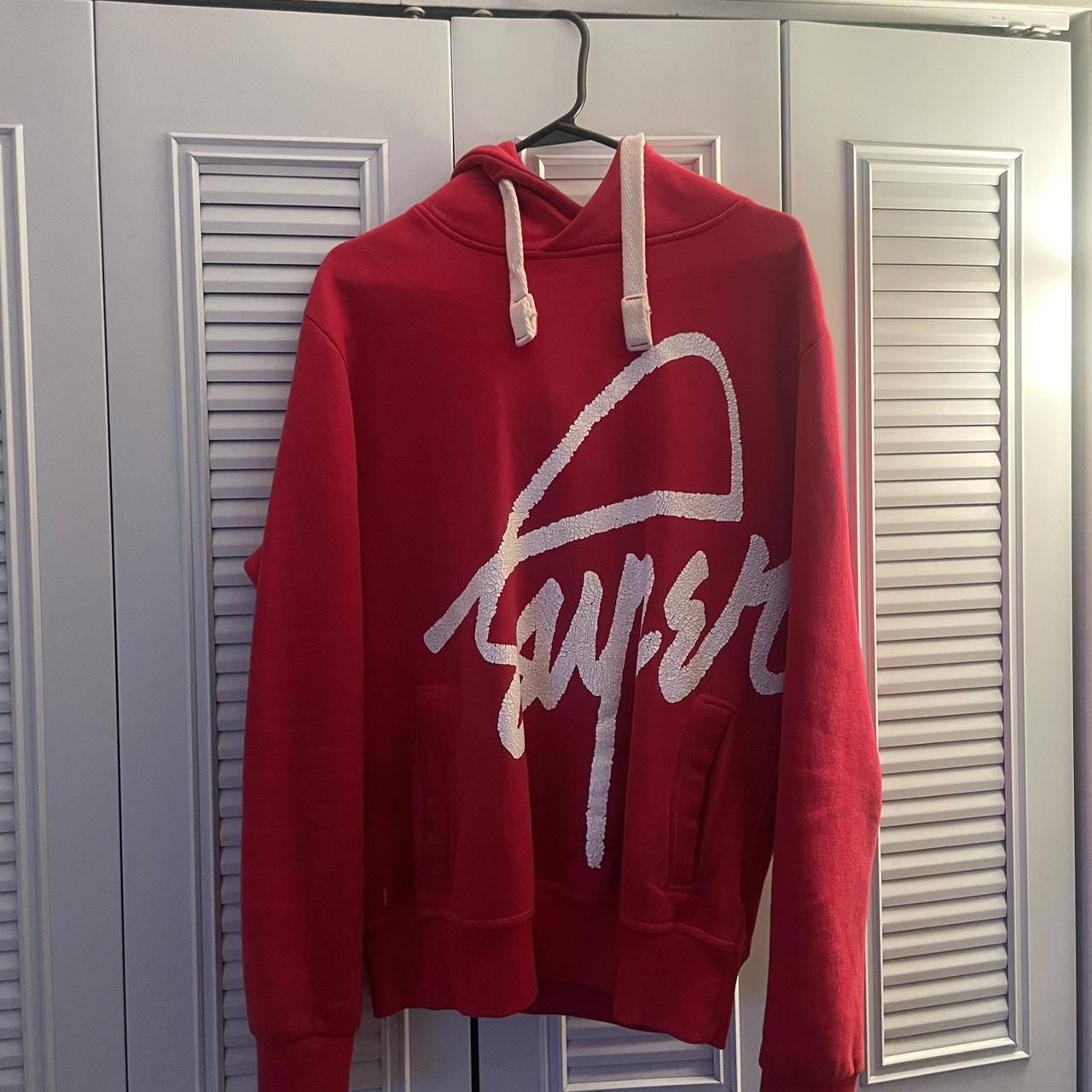 Red superdry hoodie - Depop