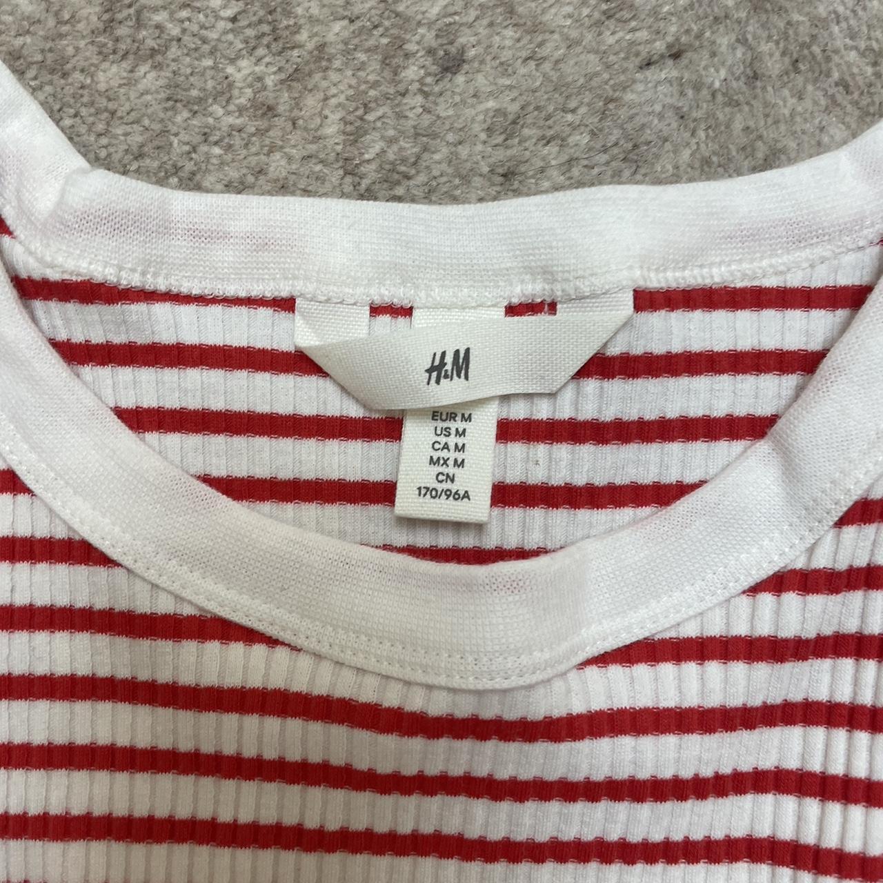 H&M striped red ribbed top, worn once - Depop
