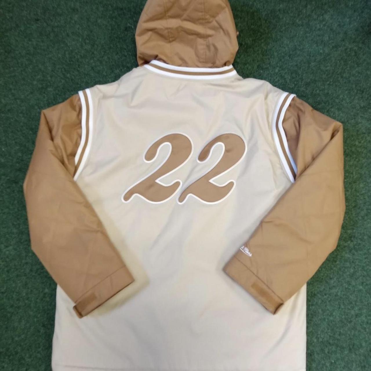 Supreme x Mitchell and Ness Tan Varsity Jacket Size... | Depop