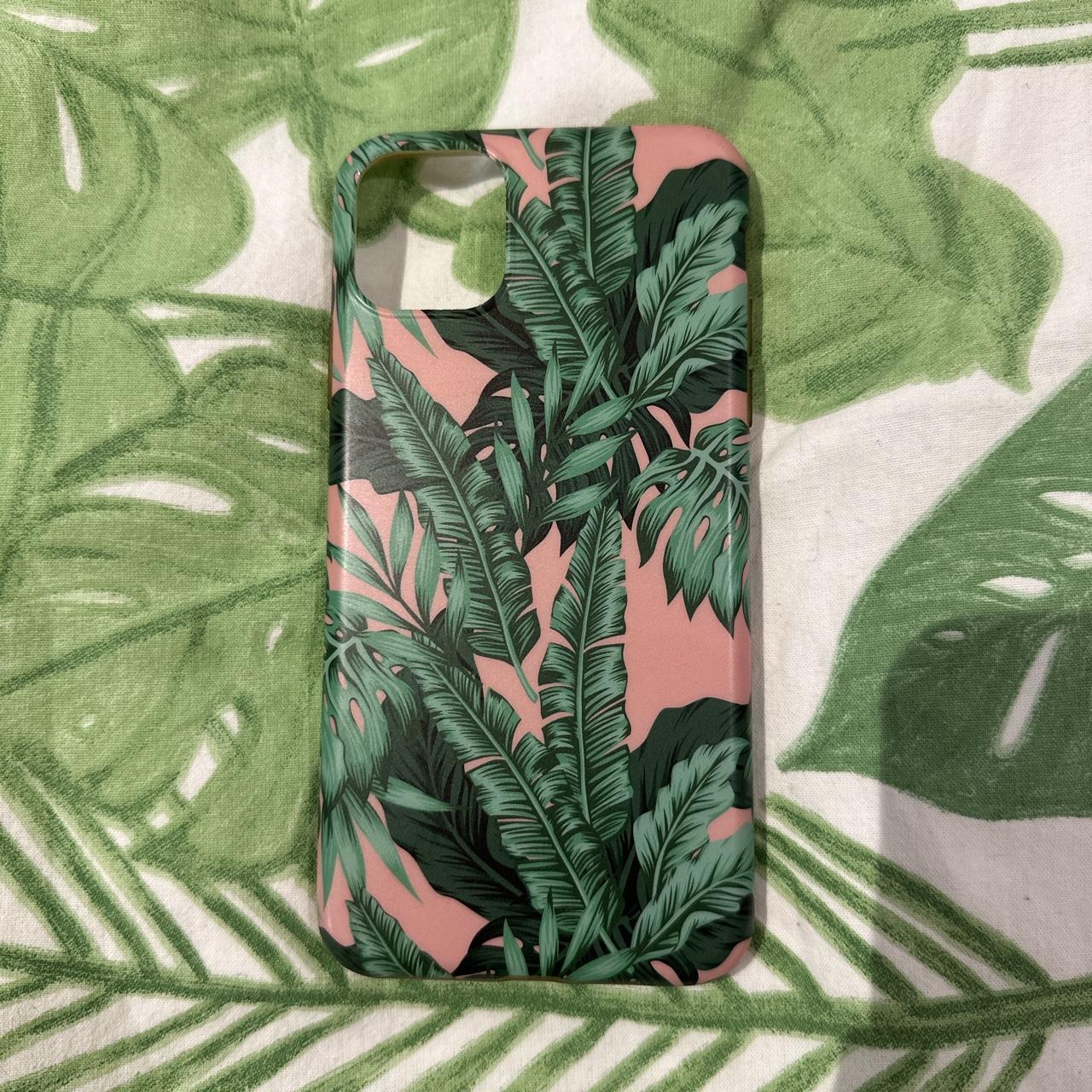 Pink and green palm pattern phone case from coconut... - Depop