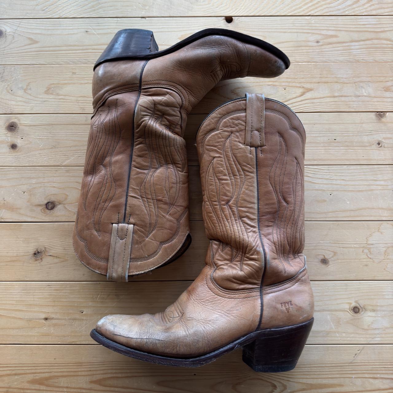 Vintage 80s Frye Cognac Cowboy Boots - wear BUNDLE... | Depop