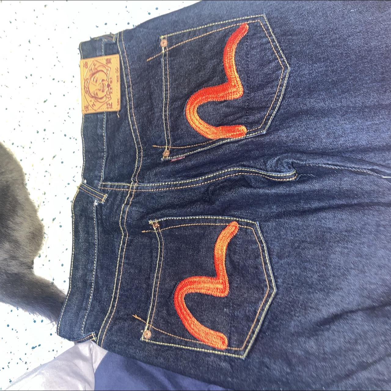 Evisu jeans red logo baggy size 36 jeans - Depop