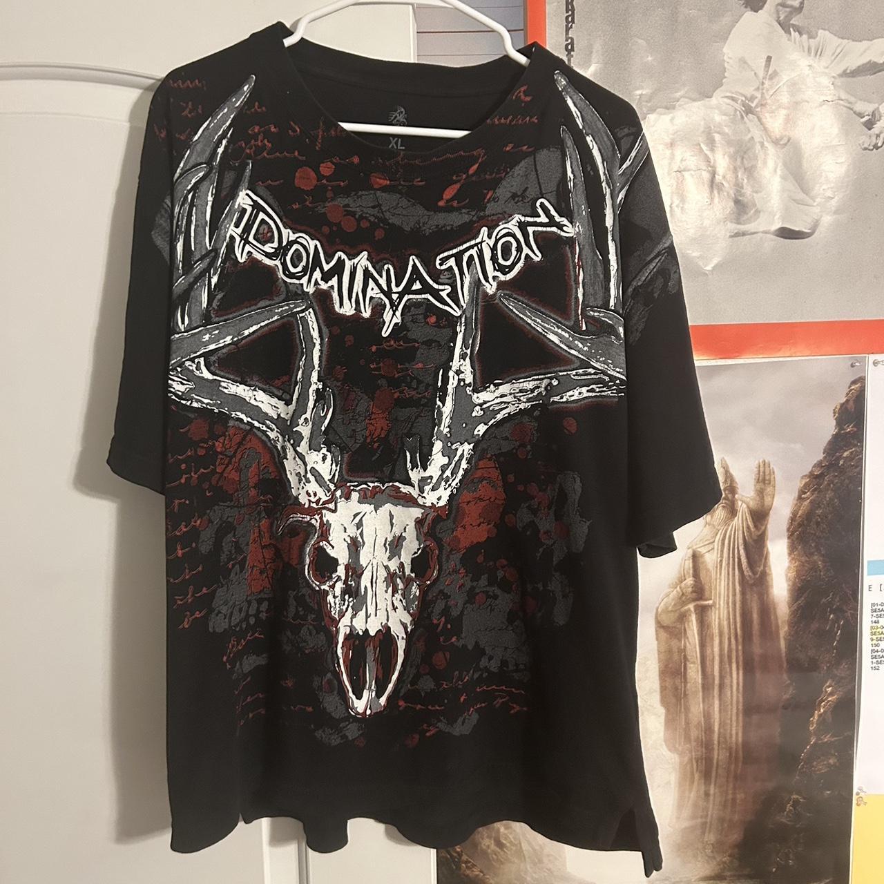 Affliction Men's Black and Red T-shirt | Depop