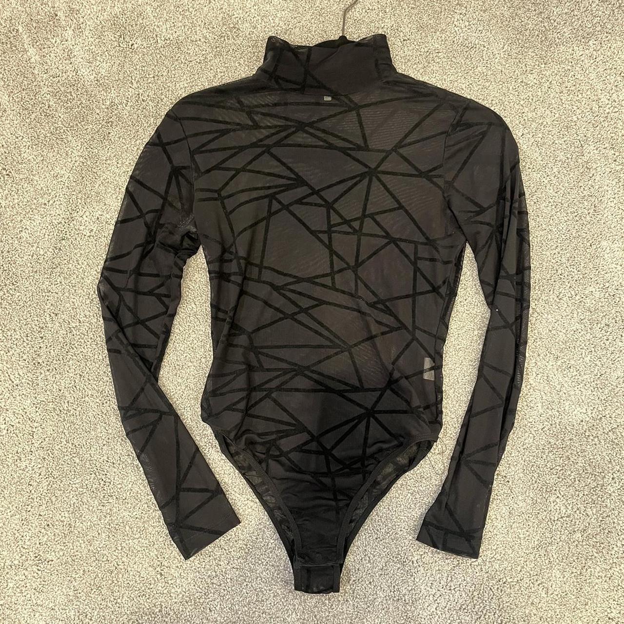 Sheer black bodysuit geometric pattern - tag size... - Depop