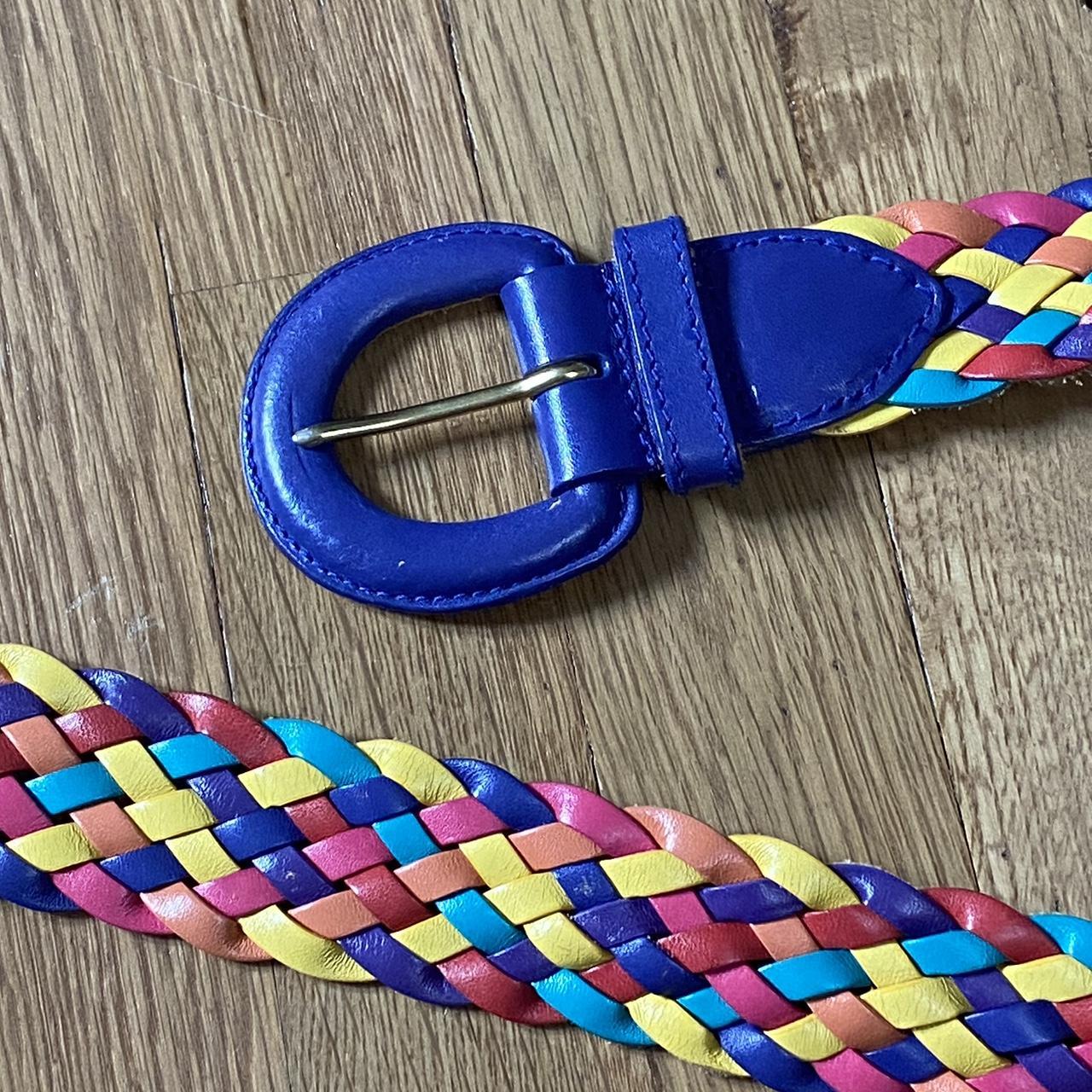 Genuine leather vintage braided belt colorful 80s... - Depop