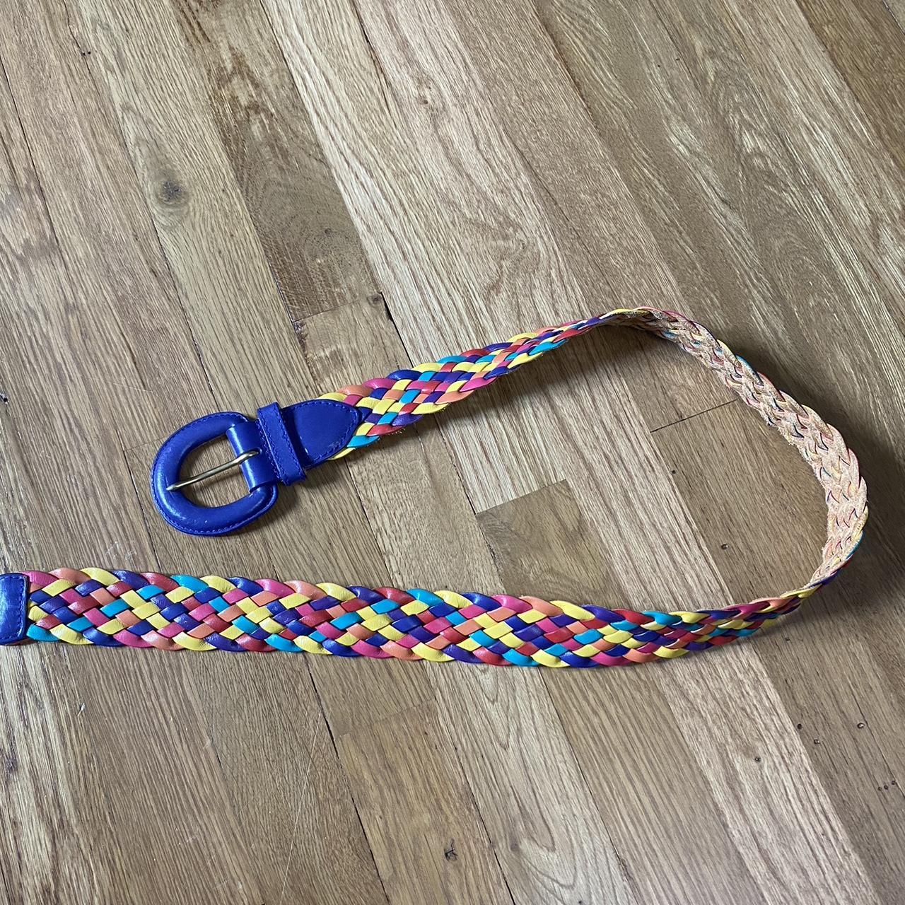 Genuine leather vintage braided belt colorful 80s... - Depop