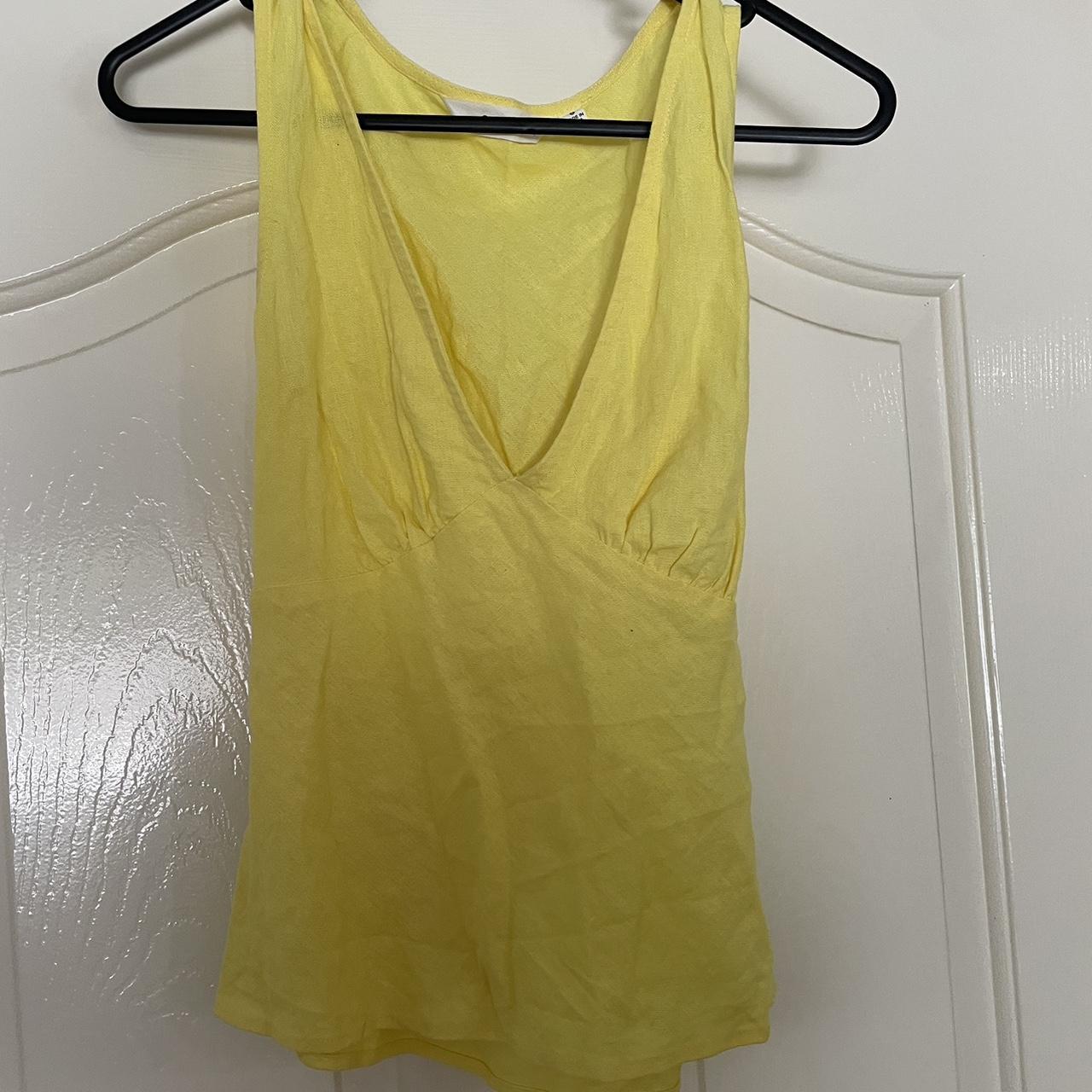 Glassons yellow linen top with tie back. Size 6 - Depop
