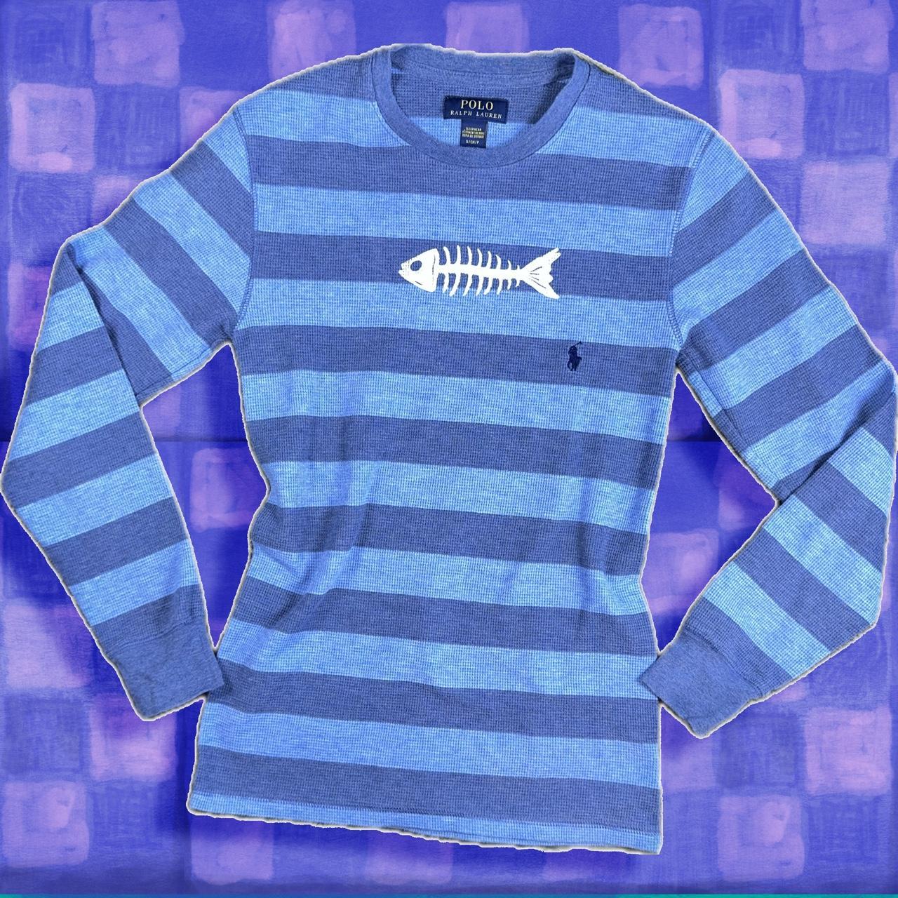 🌟fishbone striped thermal🌟 POLO ralph lauren blue... | Depop