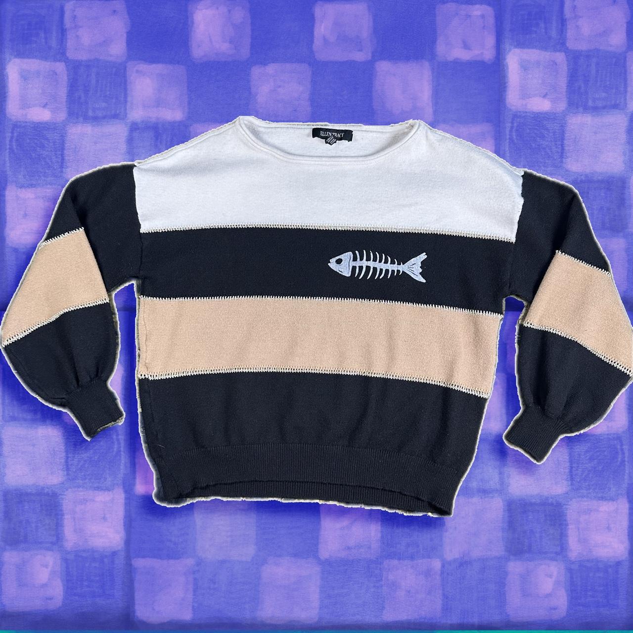 🌟fishbone striped sweater🌟 black, white, & tan... | Depop