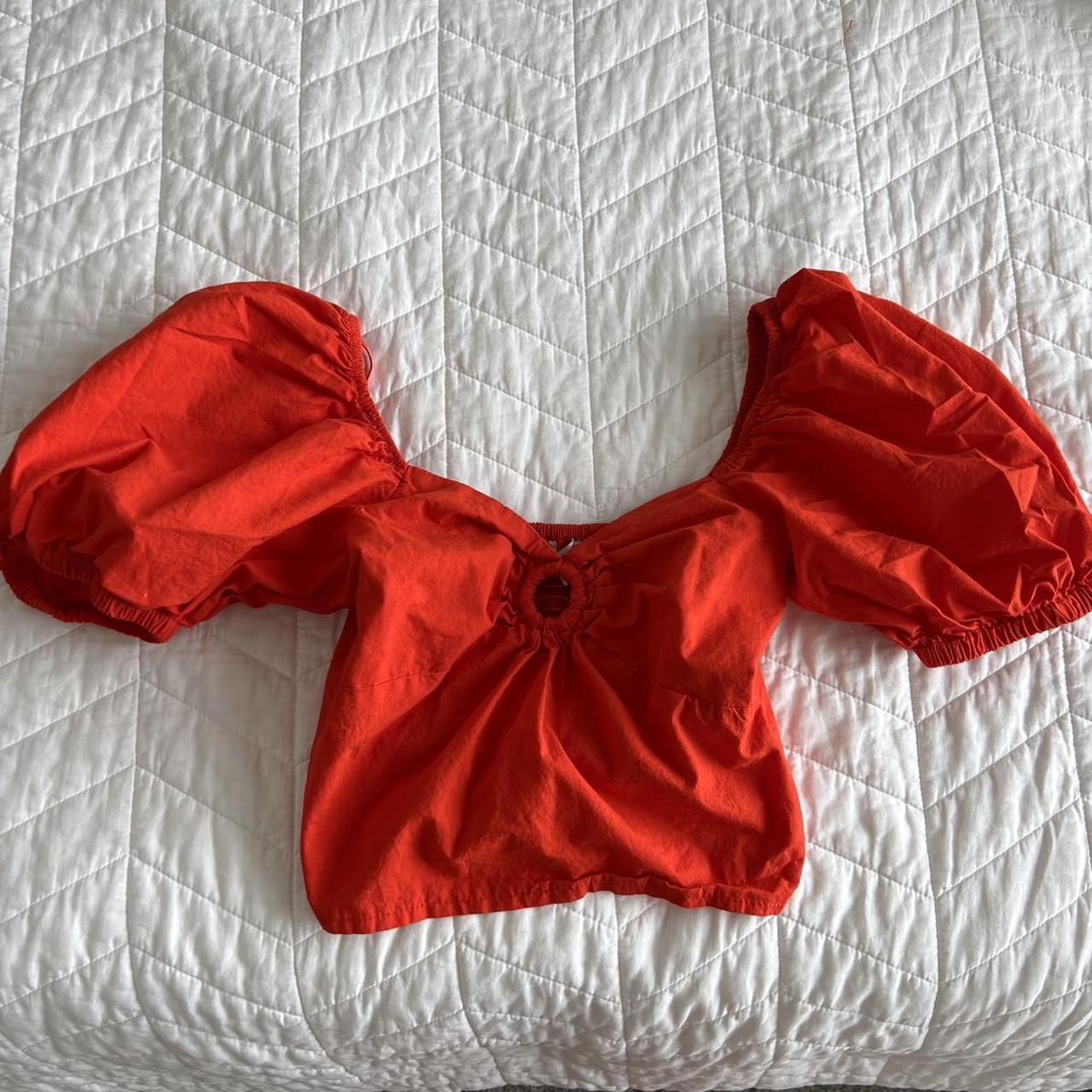 bright orange/red puff sleeve top size S SO cute for... - Depop